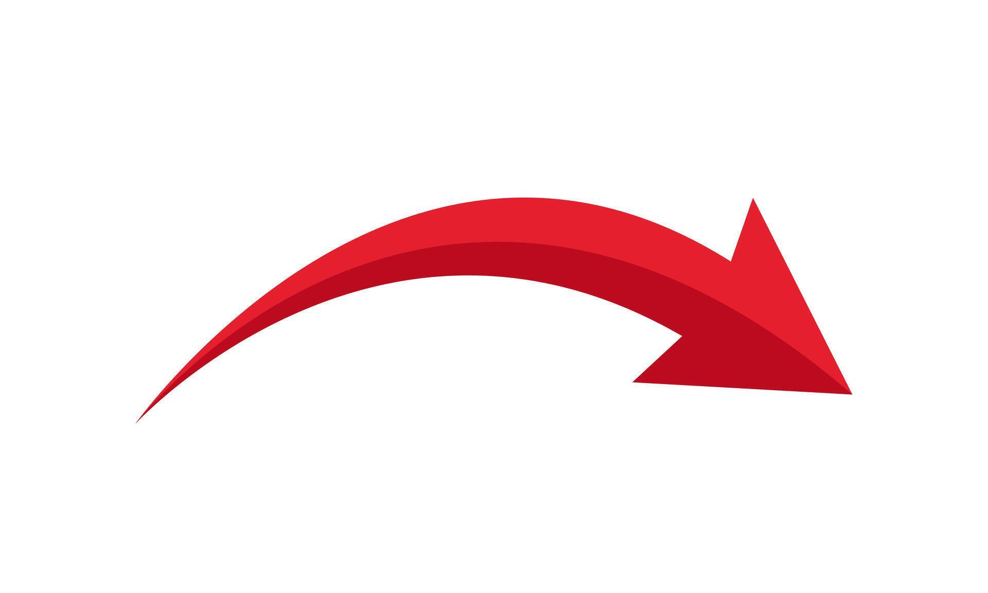Red curved arrow icon in flat style. Decrease direction sign symbol ...