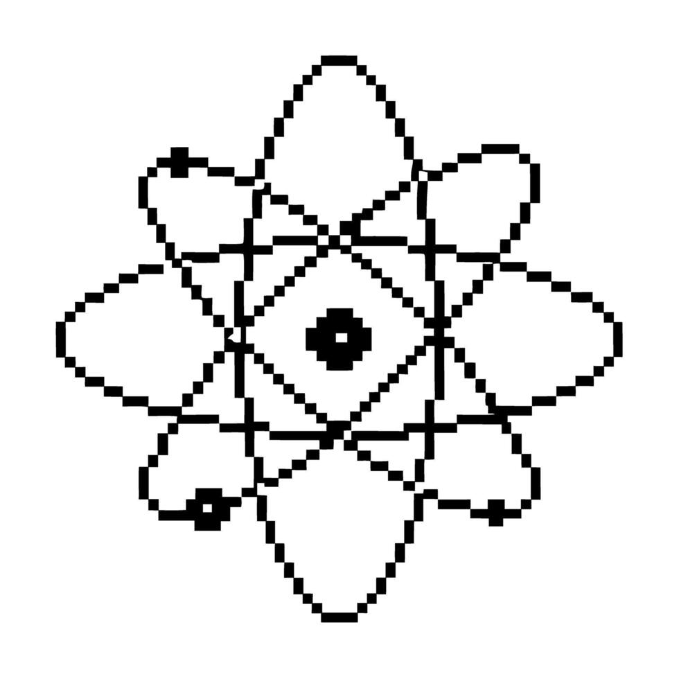 pixelated atomic structure diagram simplified atomic model, representing electrons orbiting ...