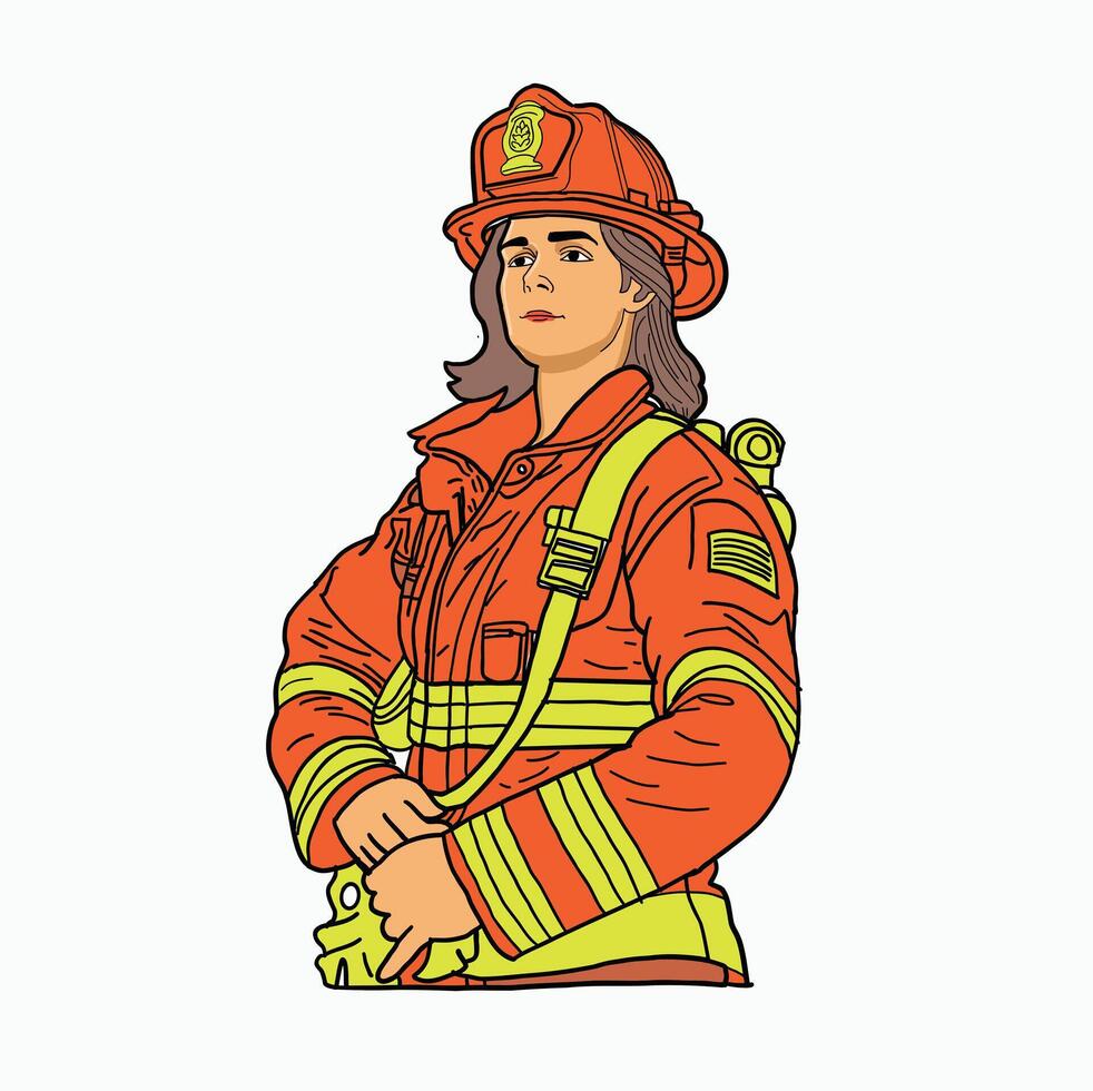 Cute firefighter woman. Cartoon Style Illustration 66678396 Vector Art ...
