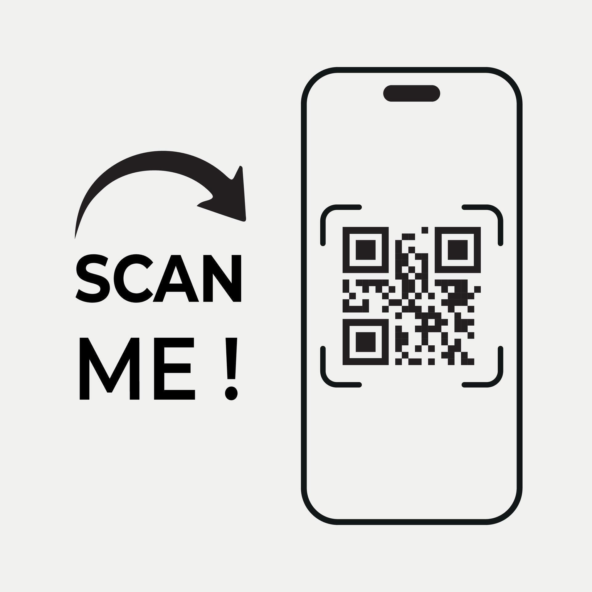 QR Code Scan Label, Scan QR Code icon, Template of frames with text scan me and QR code for ...