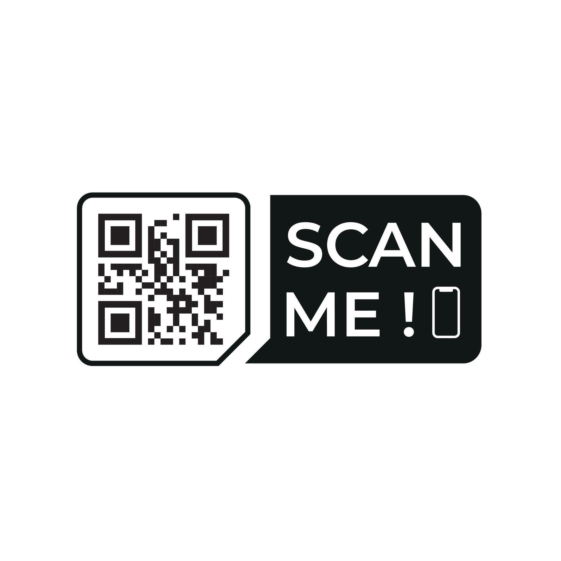 Unique shape, QR Code Scan Label, Scan QR Code icon, Template of frames with text scan me and QR ...