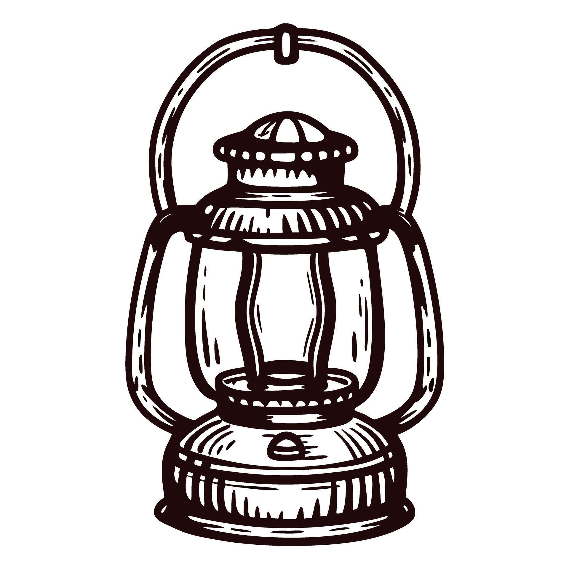 Hand drawn vintage oil lantern illustration with detailed linework and ...
