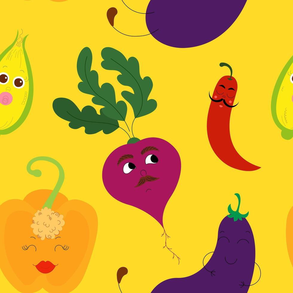 Cartoon Vegetable Characters Seamless Pattern 66837286 Vector Art at ...