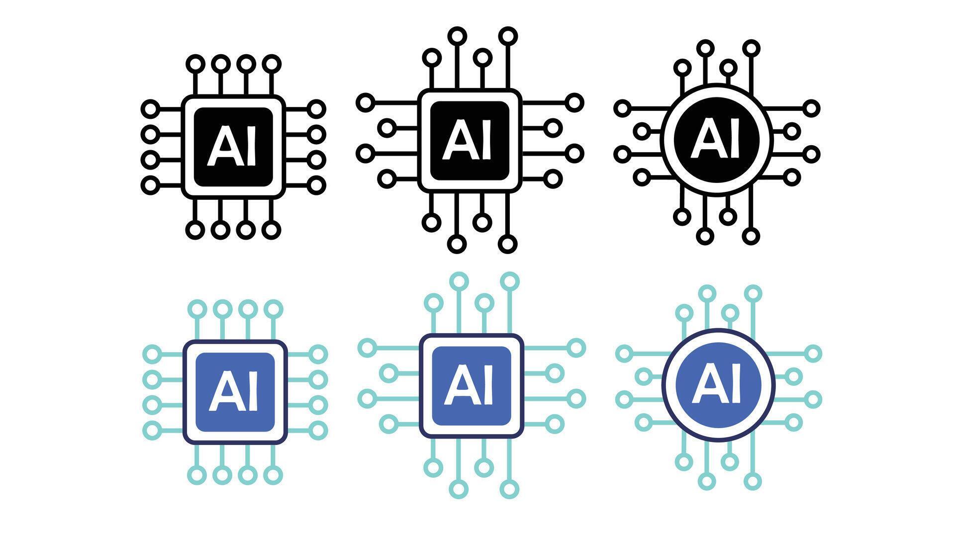 Artificial intelligence AI processor chip icon.AI Processor circuit set. Mini AI CPU icon ...