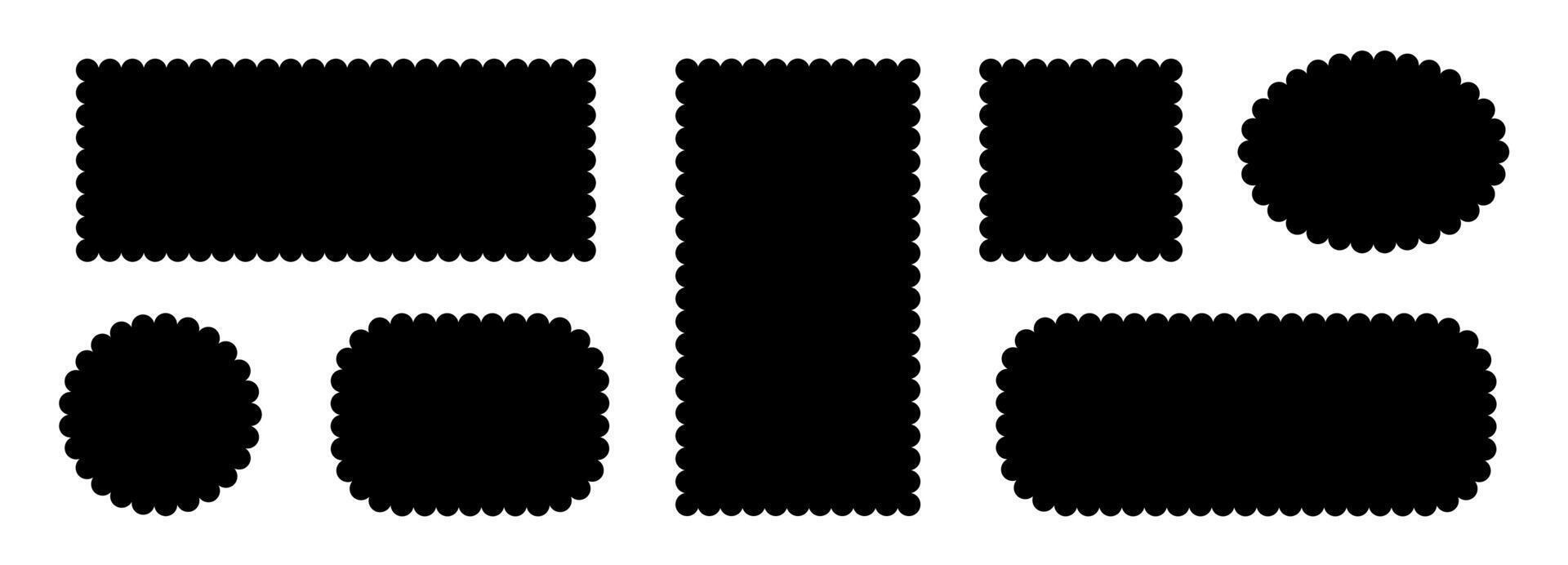 Border frame scallop edge rectangle, oval, round shape. Wave scallop squiggle cute simple ...