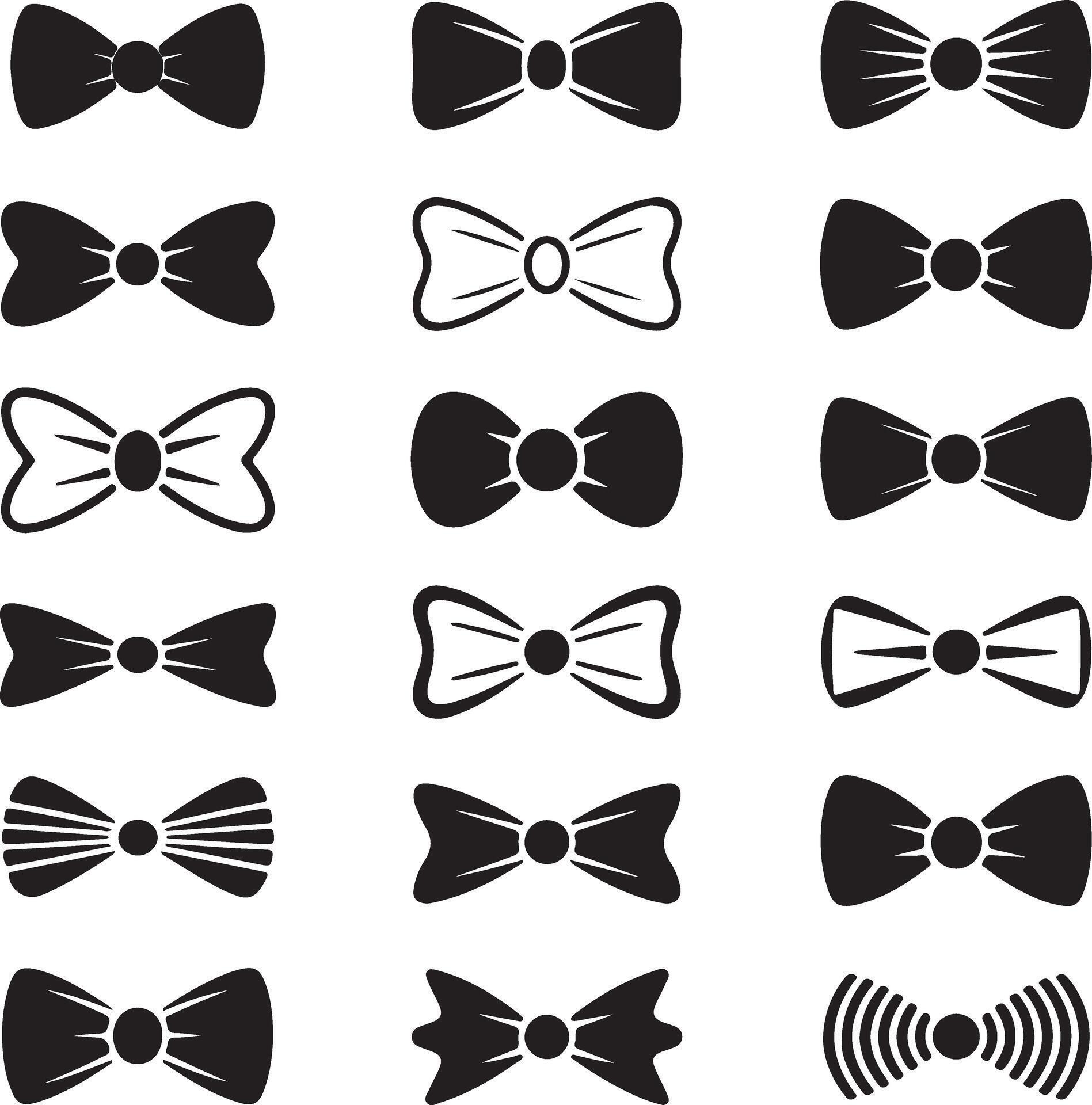 Collection of Black and White Bow Tie Silhouettes Various Styles Simple ...