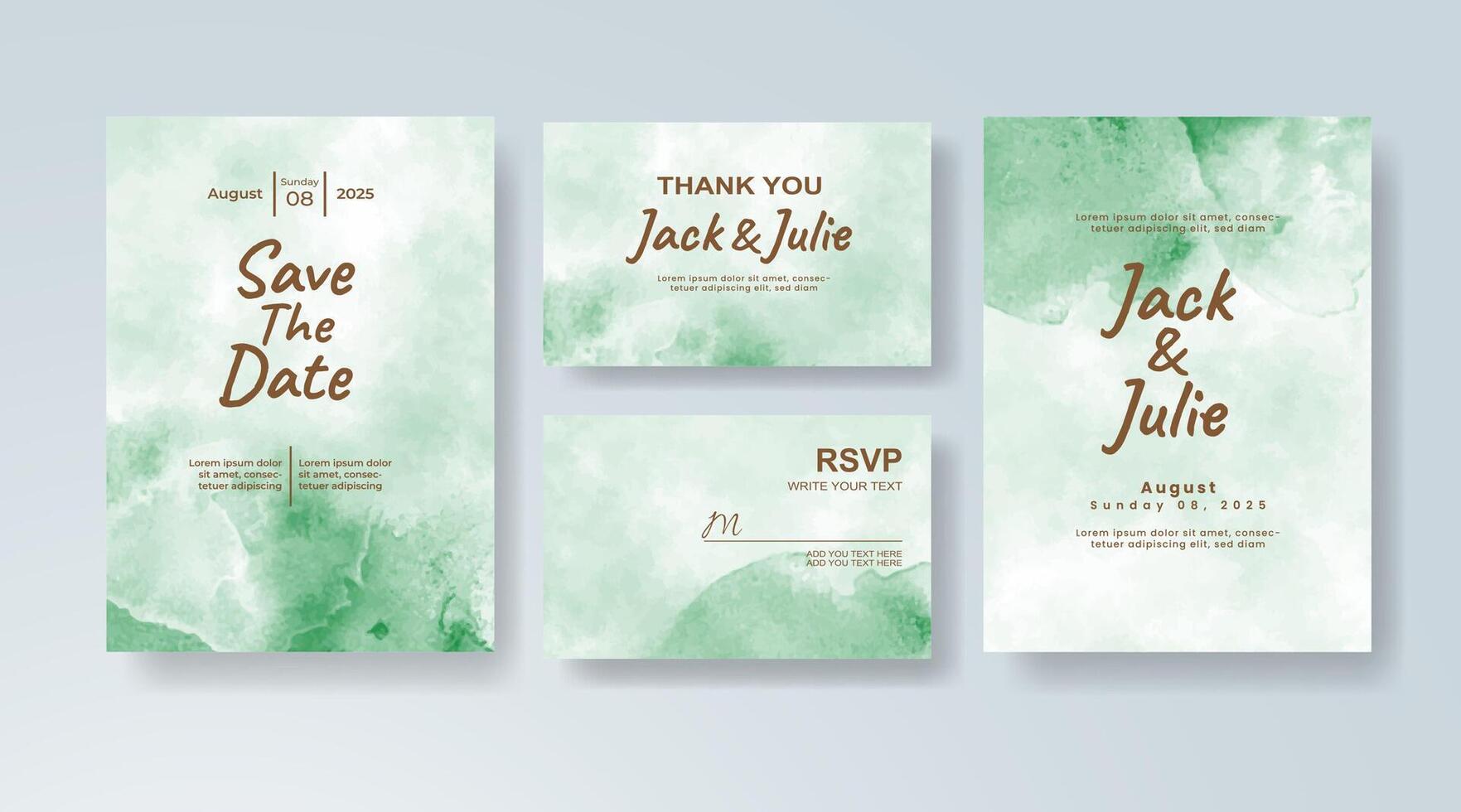 Whimsical watercolor wedding invitation card in sky blue, featuring delicate lace patterns on a ...