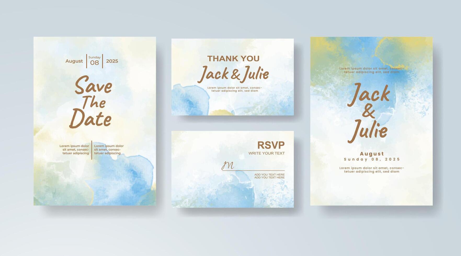 Romantic watercolor wedding invitation card in sage green, featuring custom monogram art on a ...