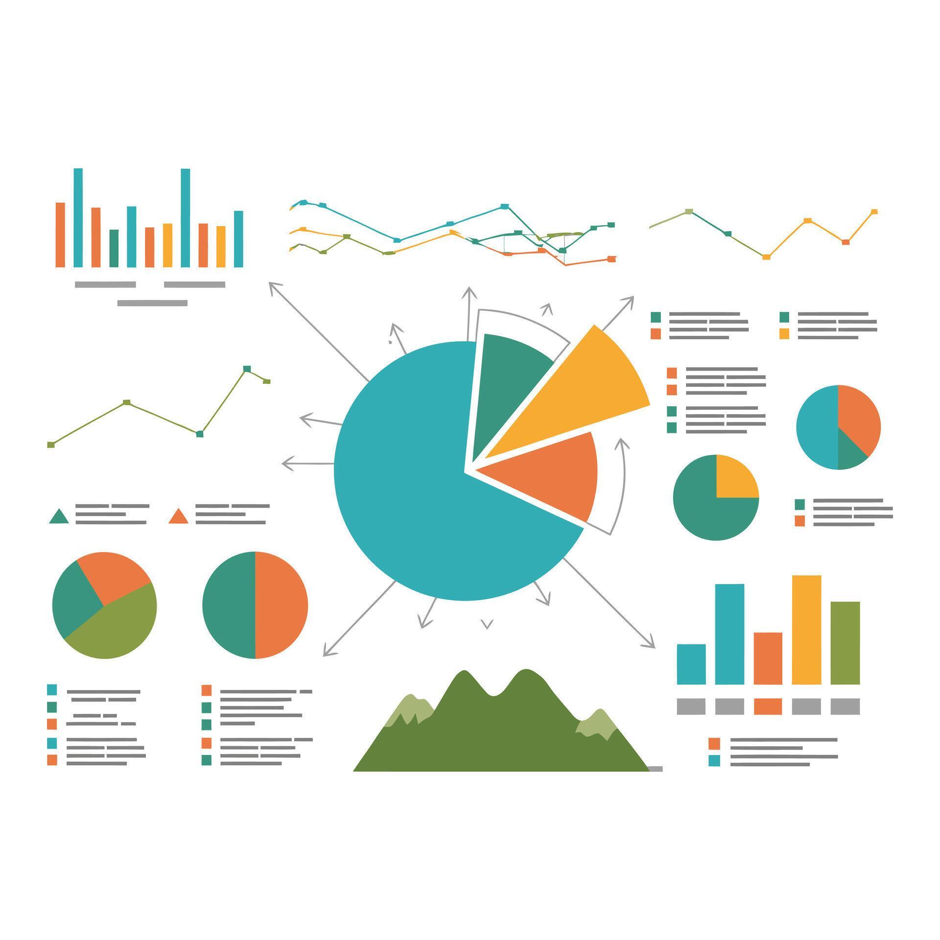 Infographic elements with pie charts line graphs and bar graphs ...