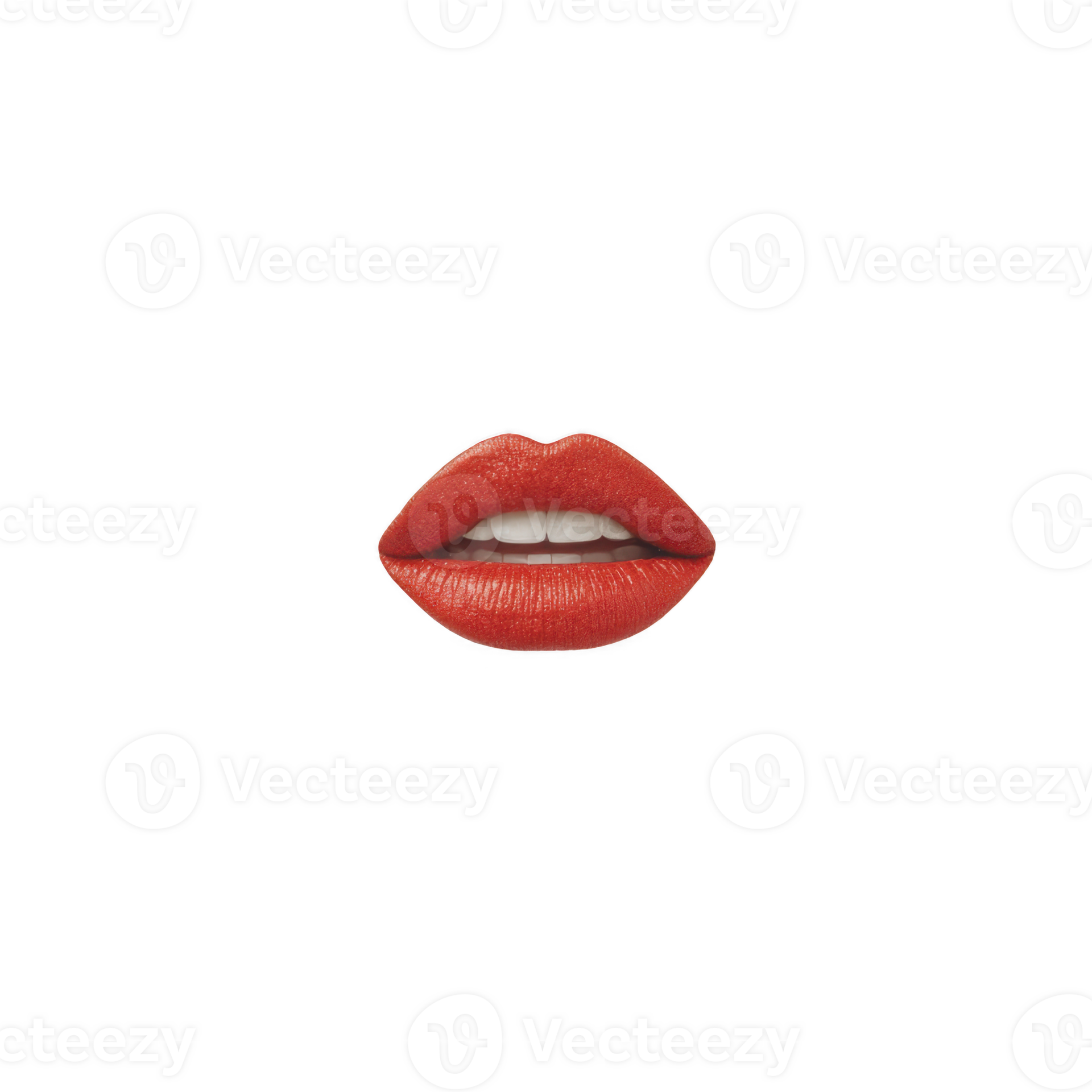 Red lips with glossy finish are centered on transparency background, showcasing bold and vibrant ...