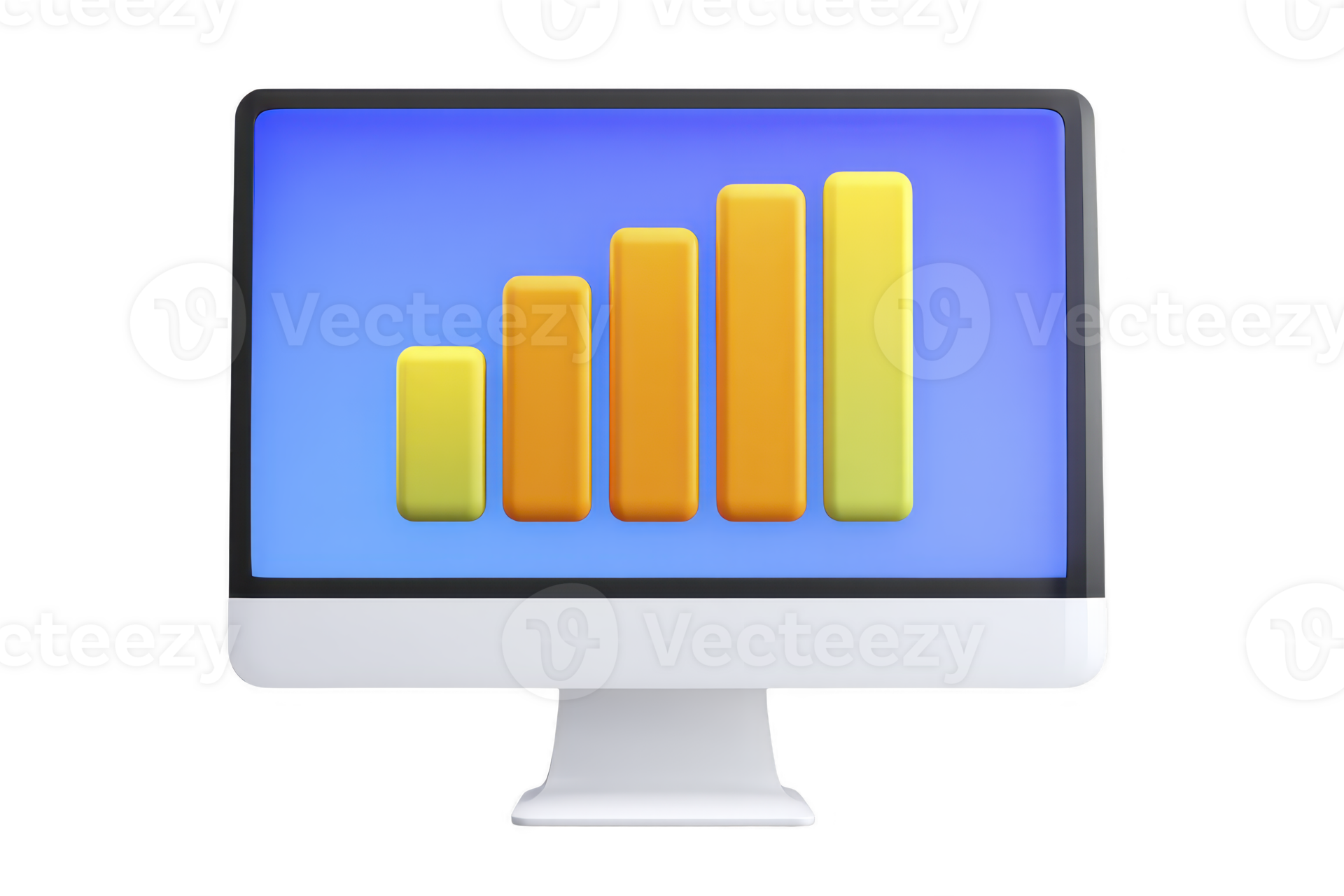 Computer monitor displays colorful bar graph with increasing bars, symbolizing growth and ...