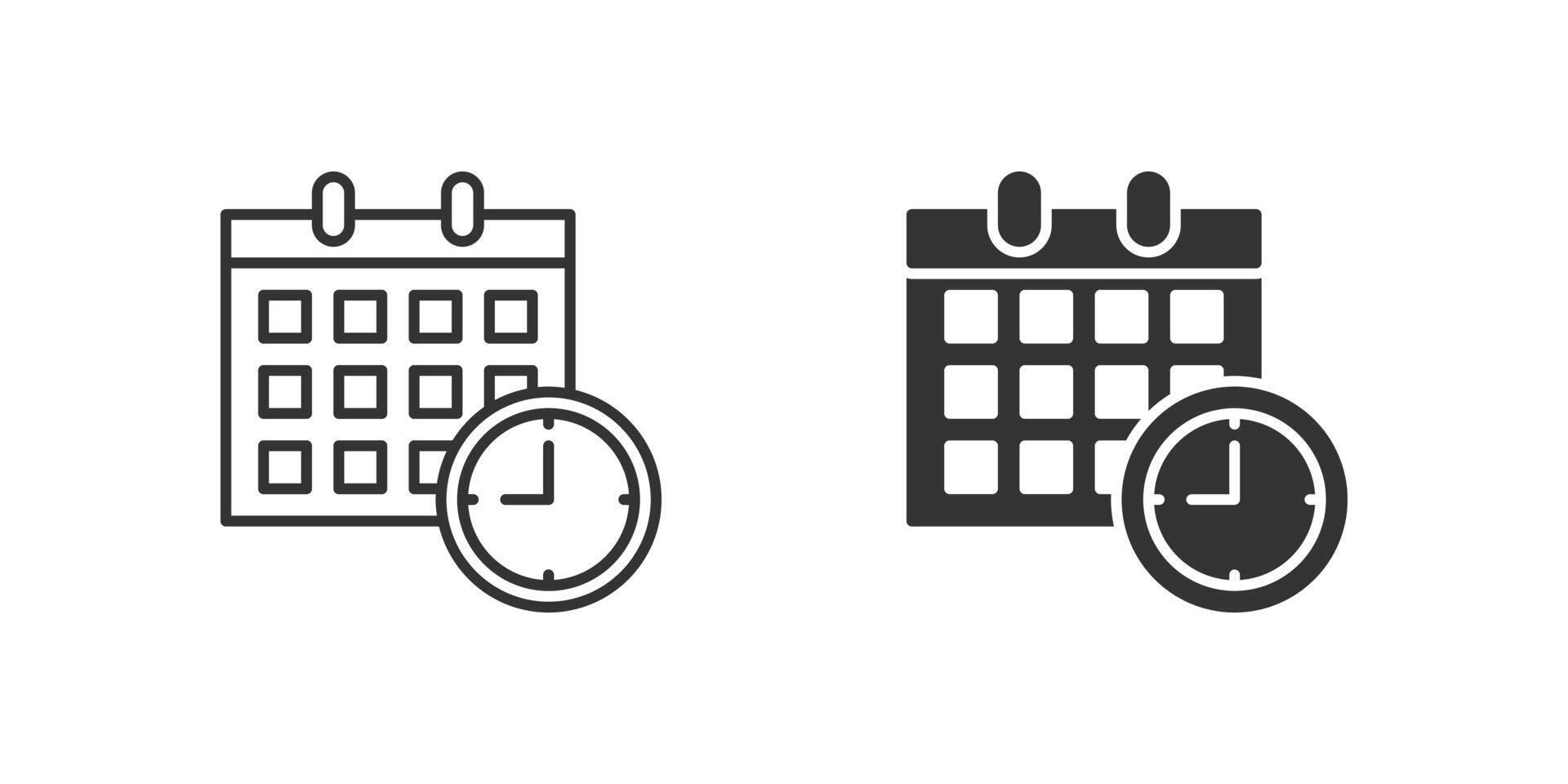 Time Icon Set. A black icon of a calendar with clock, representing scheduling. 67327987 Vector ...