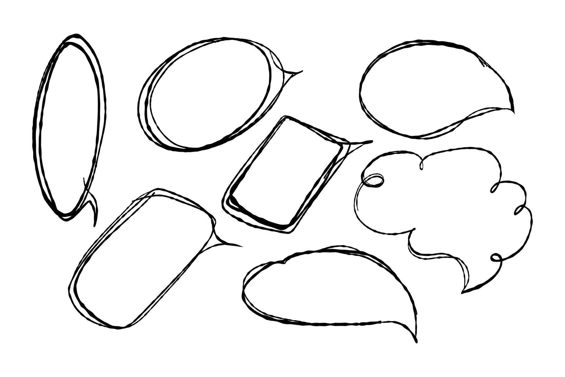 Crayon irregular speech bubble set, frames for text, texture dialog ...