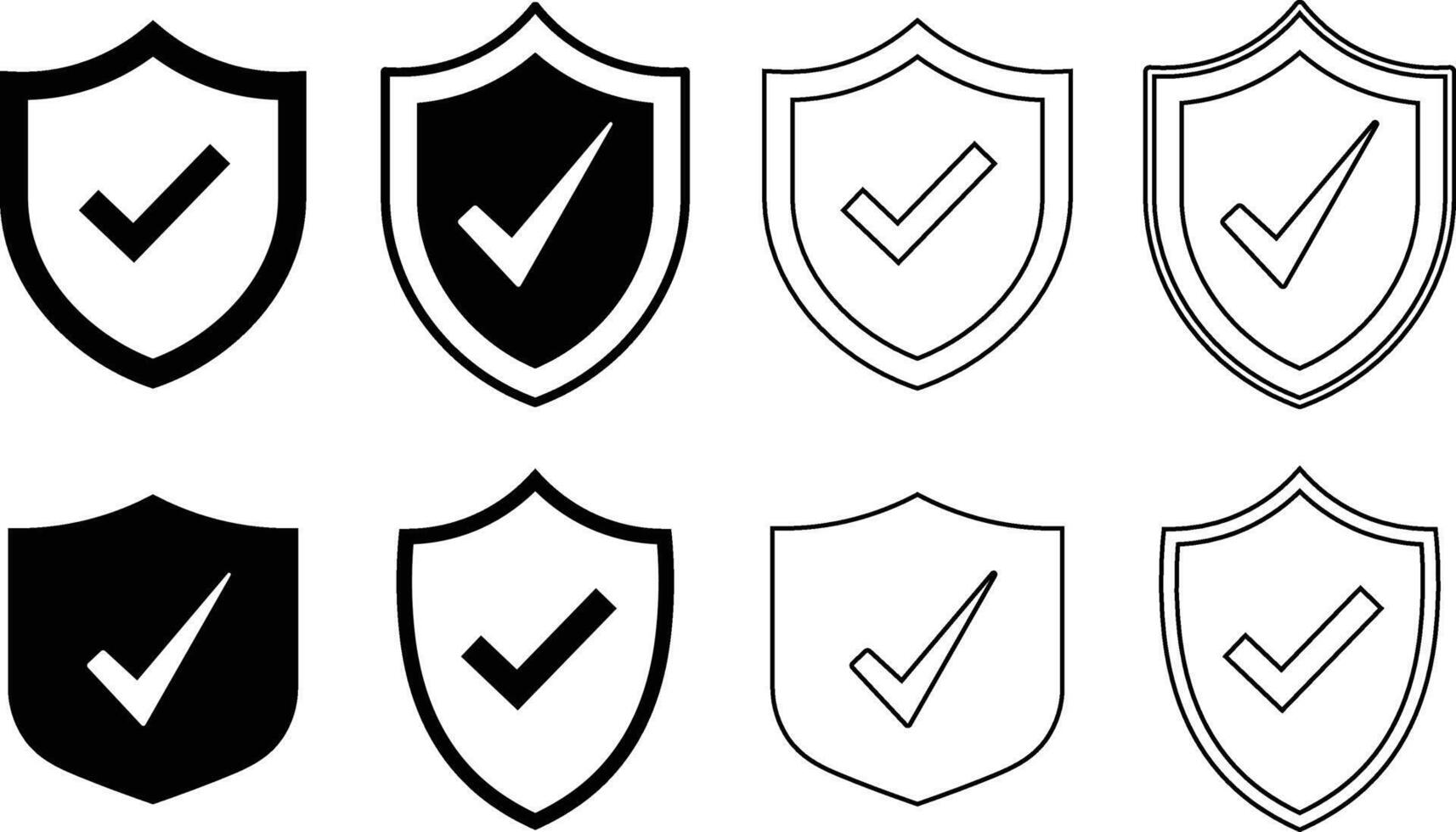 Collection Of Shield Icons Featuring Check Marks Representing Security