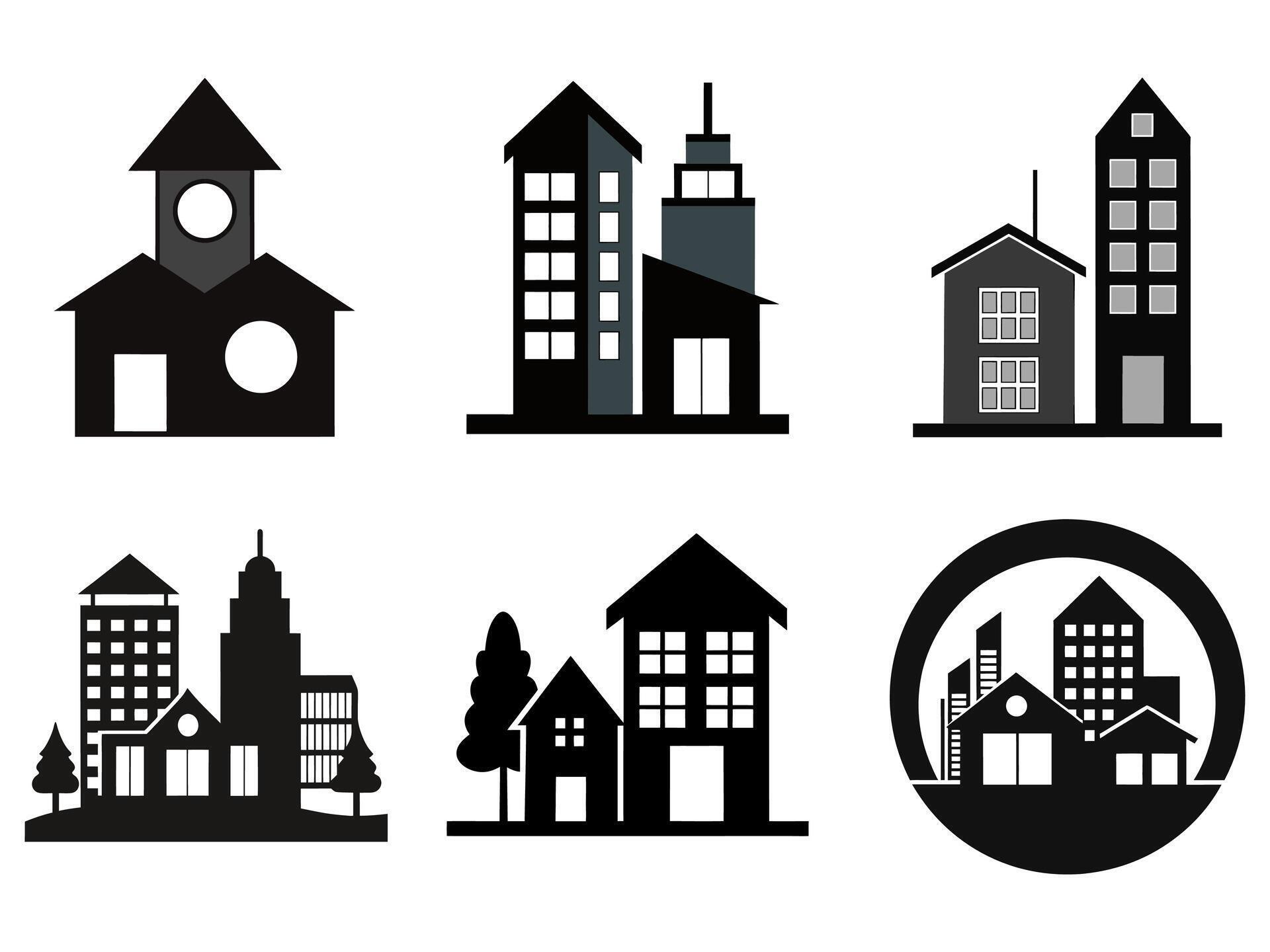 Building Icon Set. Features editable icons for building symbols ...
