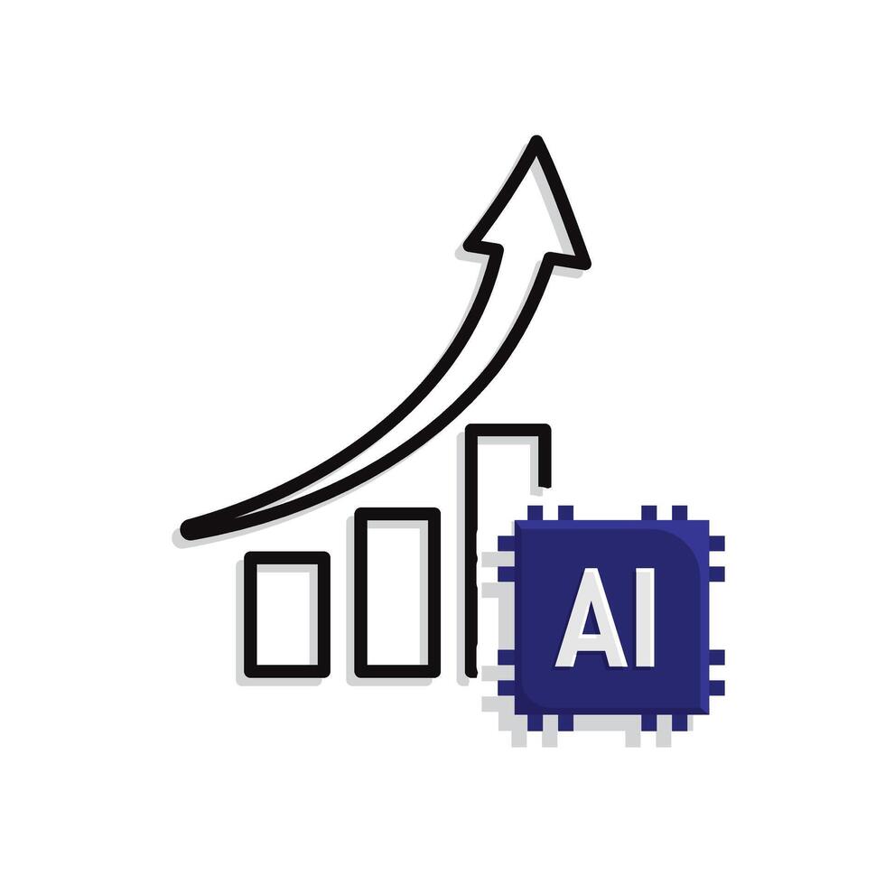 Automation icon. Data Analysis symbol. ai and rising graph. Depicts technology. artificial ...