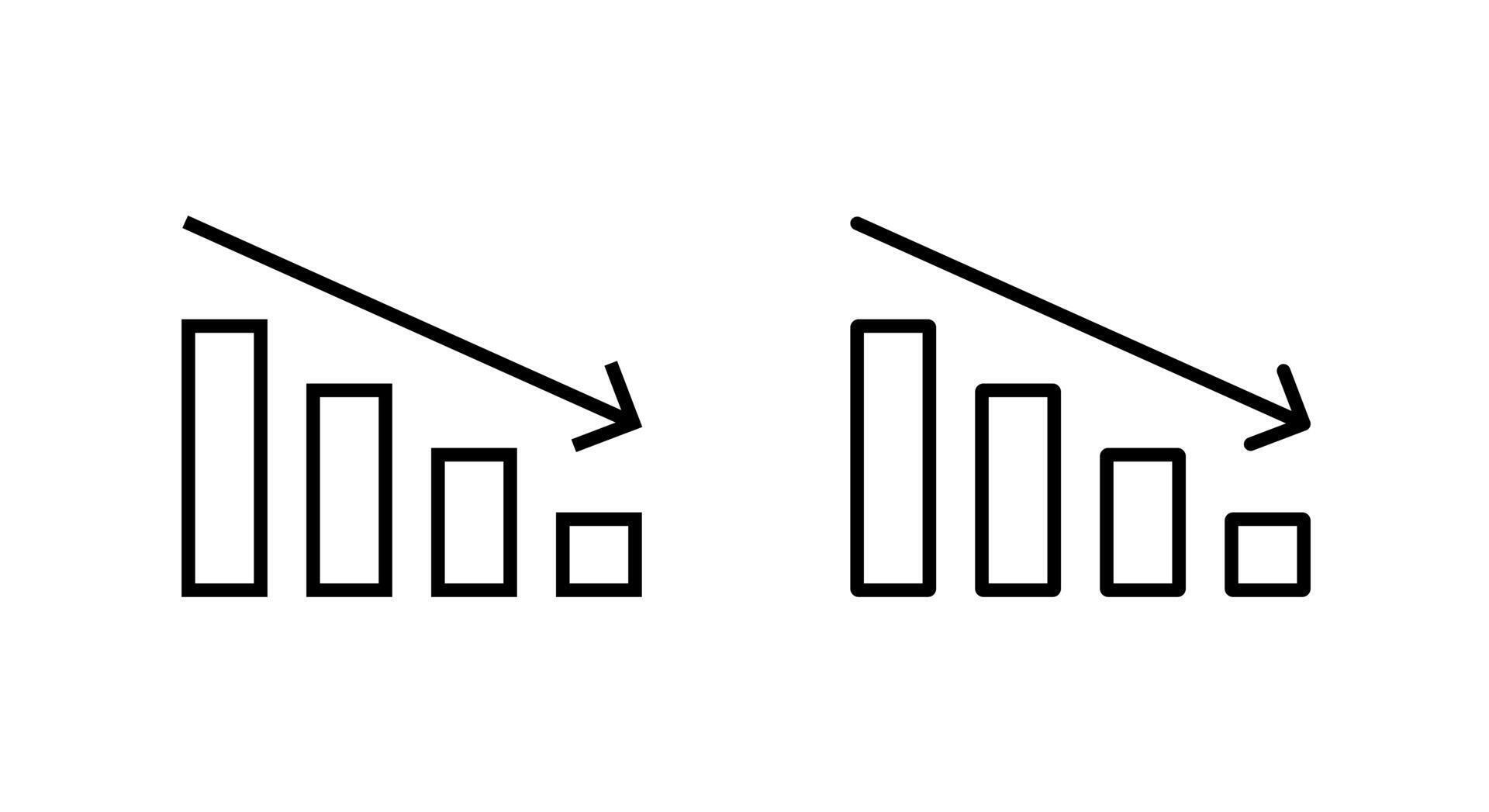 Decline bar chart with downward trend arrow icon. Decrease, loss, and financial drop symbol ...