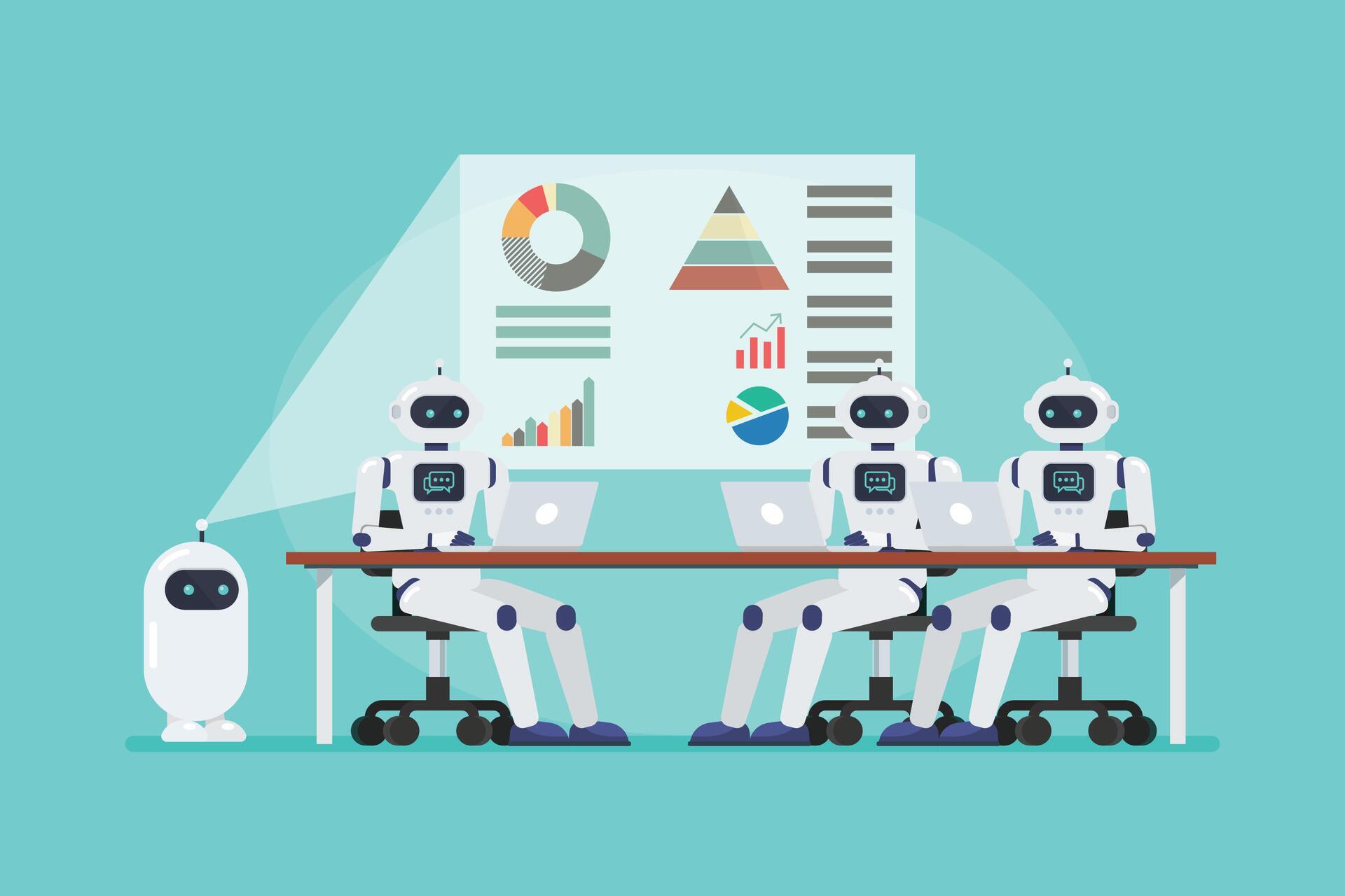 Robots Collaborating in a Data Analysis Meeting 67525842 Vector Art at Vecteezy