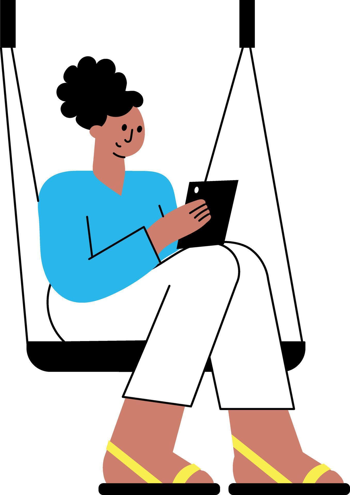 A flat style illustration showing a person using phone 67534044 Vector ...