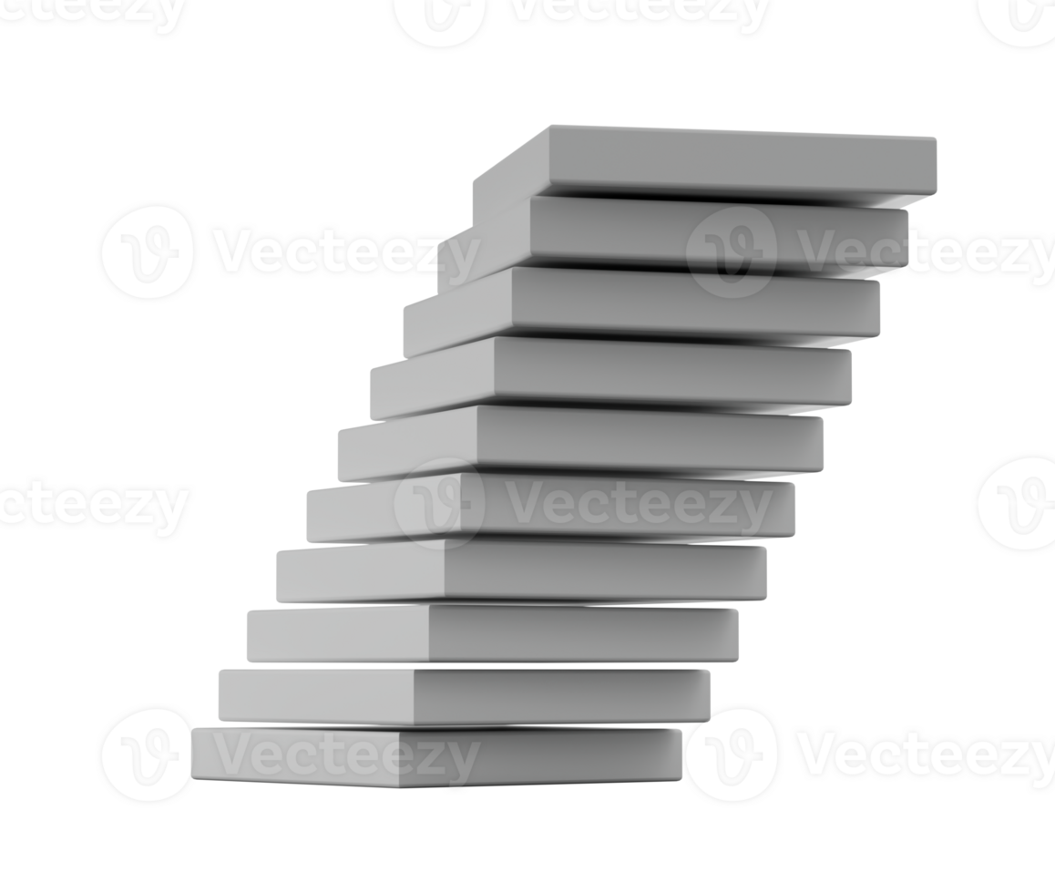 white rectangular blocks, slightly offset to create a leaning tower effect. 3D Illustration ...