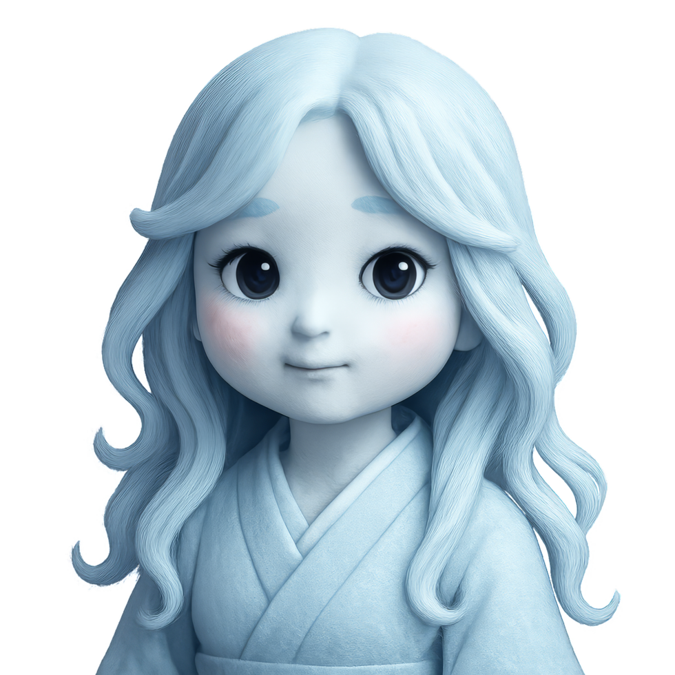 Cute Kawaii Yuki Onna Character Design with Fluffy Hair and Kimono 67614879 PNG