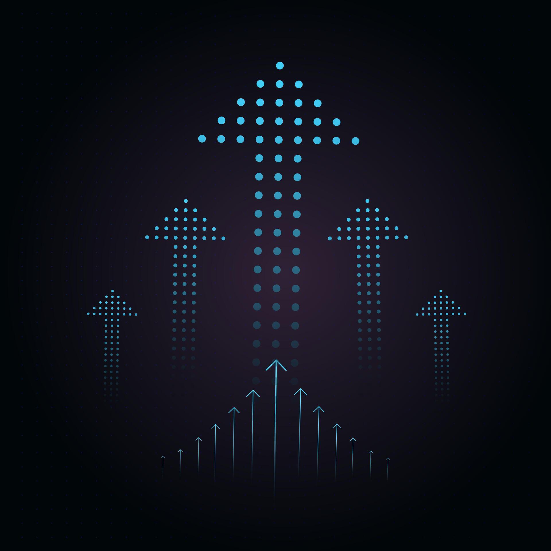 Smaller arrows surround the main arrow, creating a sense of collective progress and dynamic ...