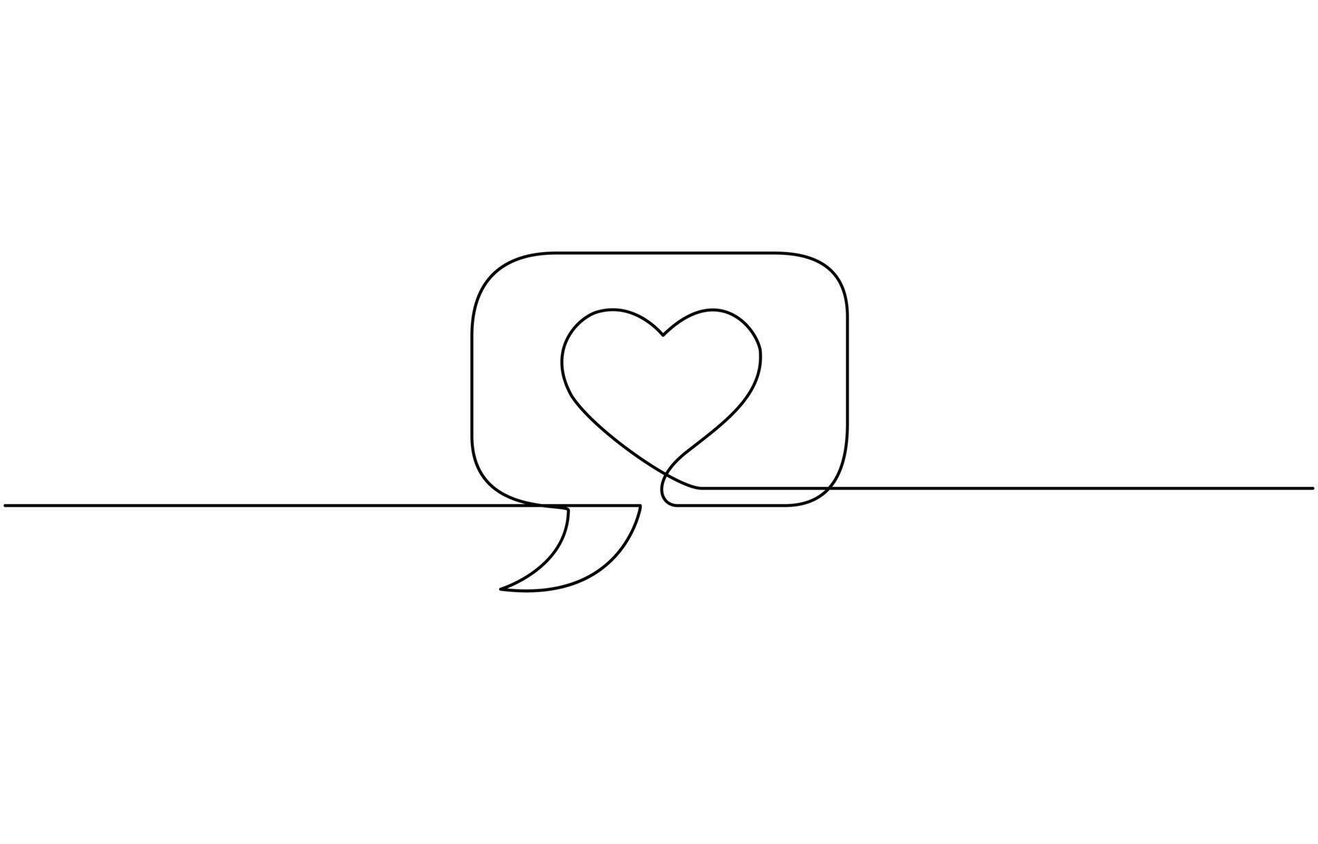 Continuous line speech bubbles drawing.Simple one line bubble chat with a heart, Simple one line ...