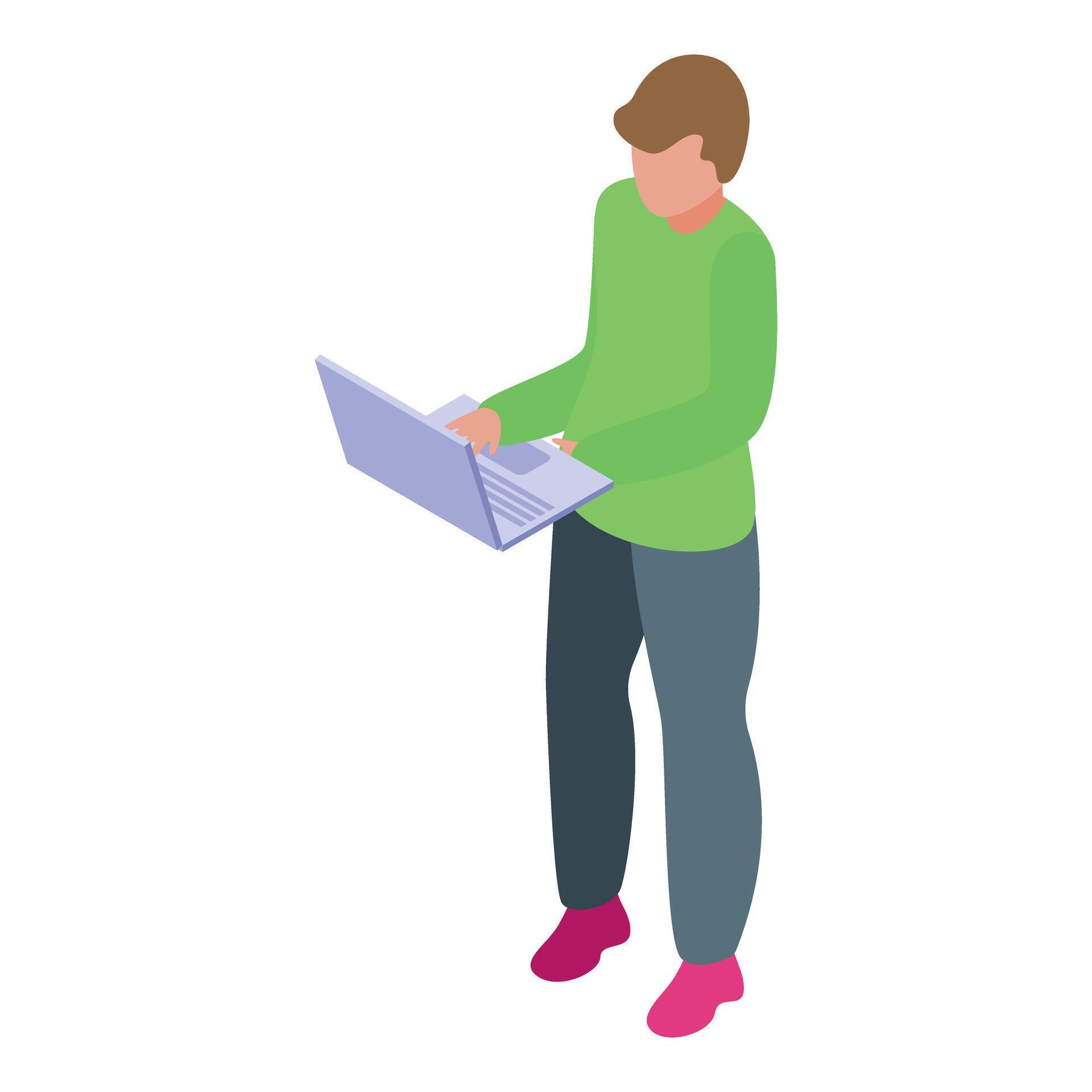 Standing programmer working on laptop, coding and developing software ...