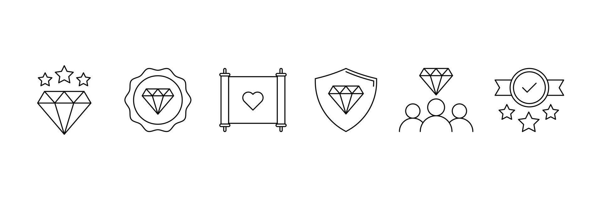 Set of Core Values line icon collection. Values, outcome, result, award ...