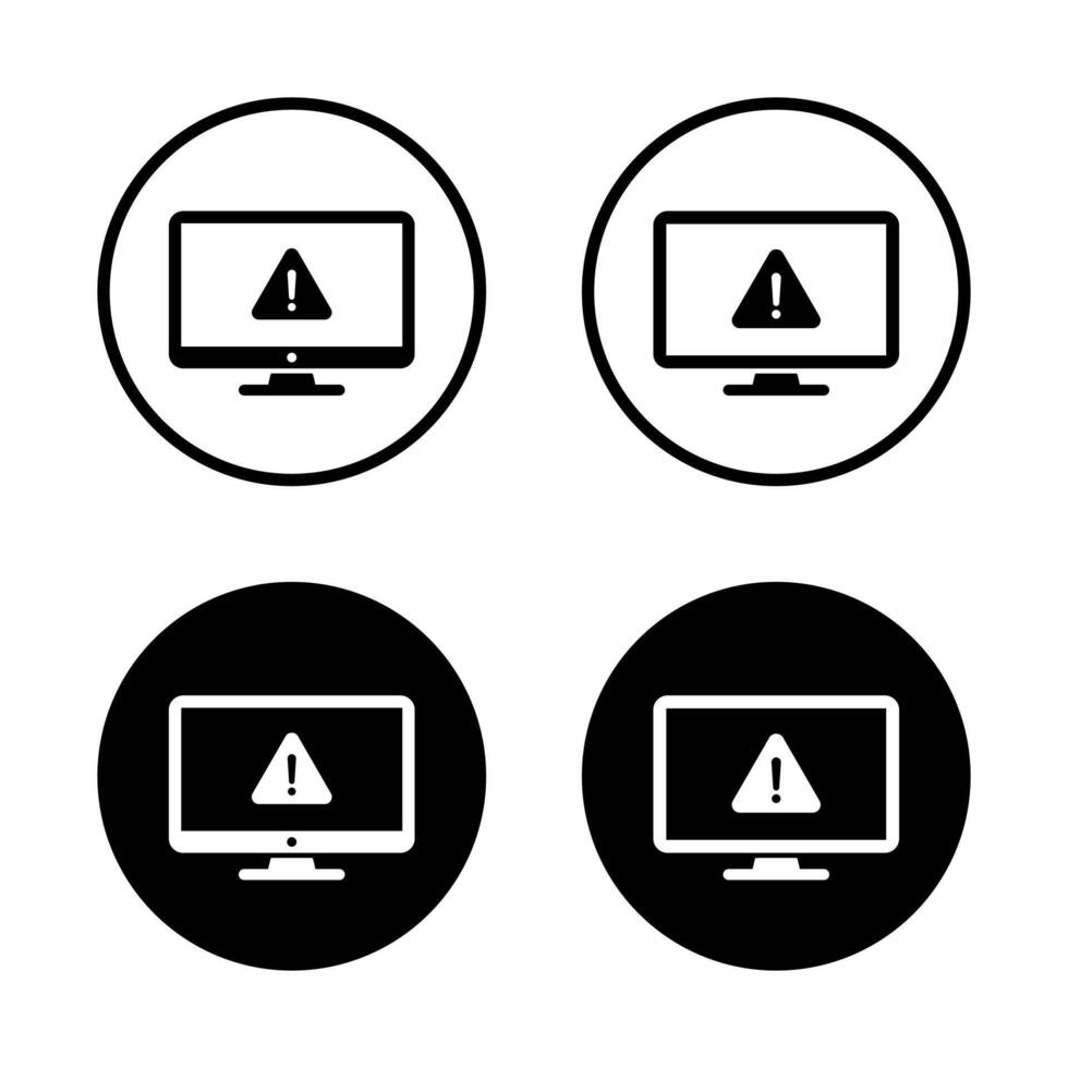 Computer monitor warning icon. System error or alert symbol in black ...