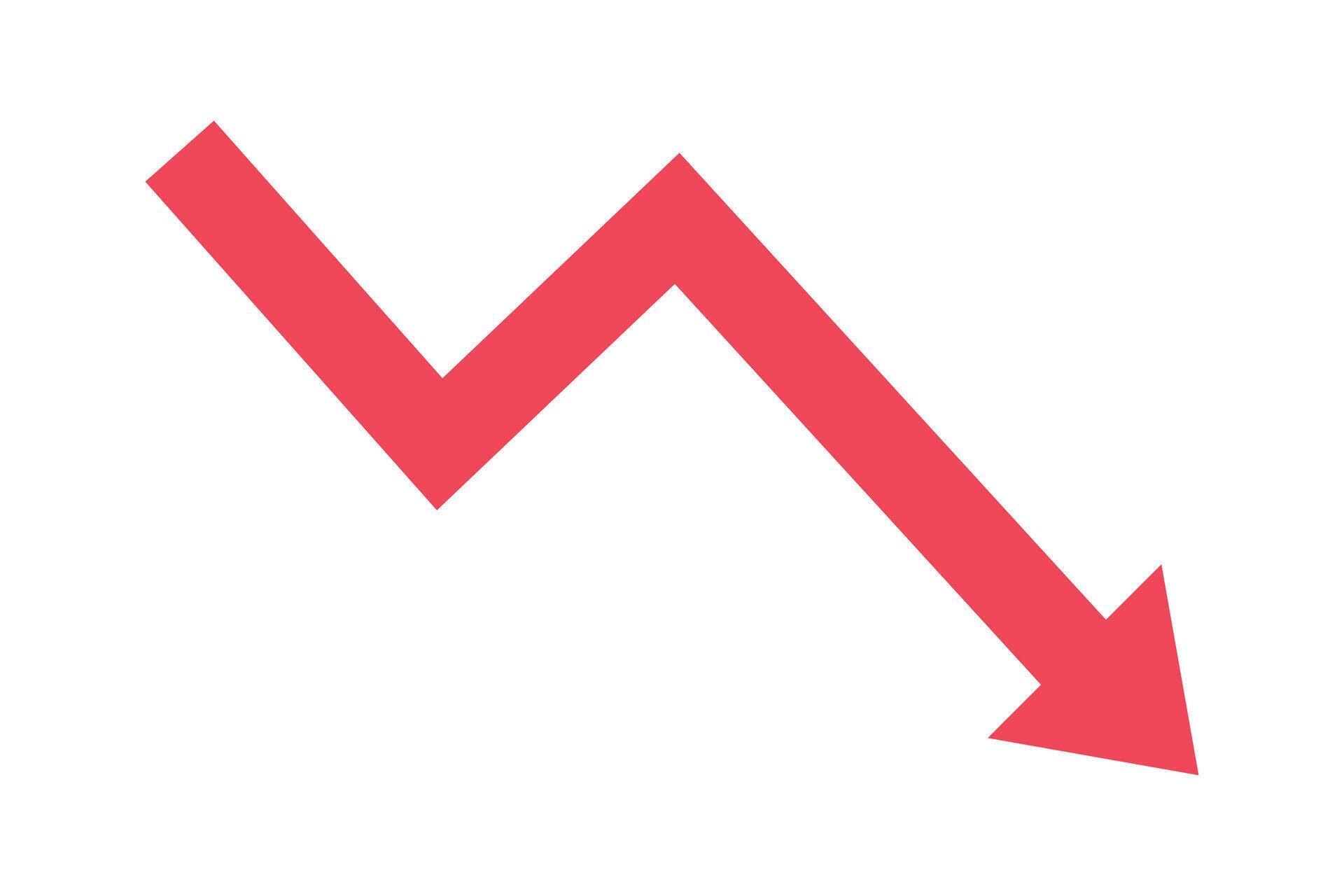 Bankruptcy, financial market crash, Red arrow going down stock icon on white background ...