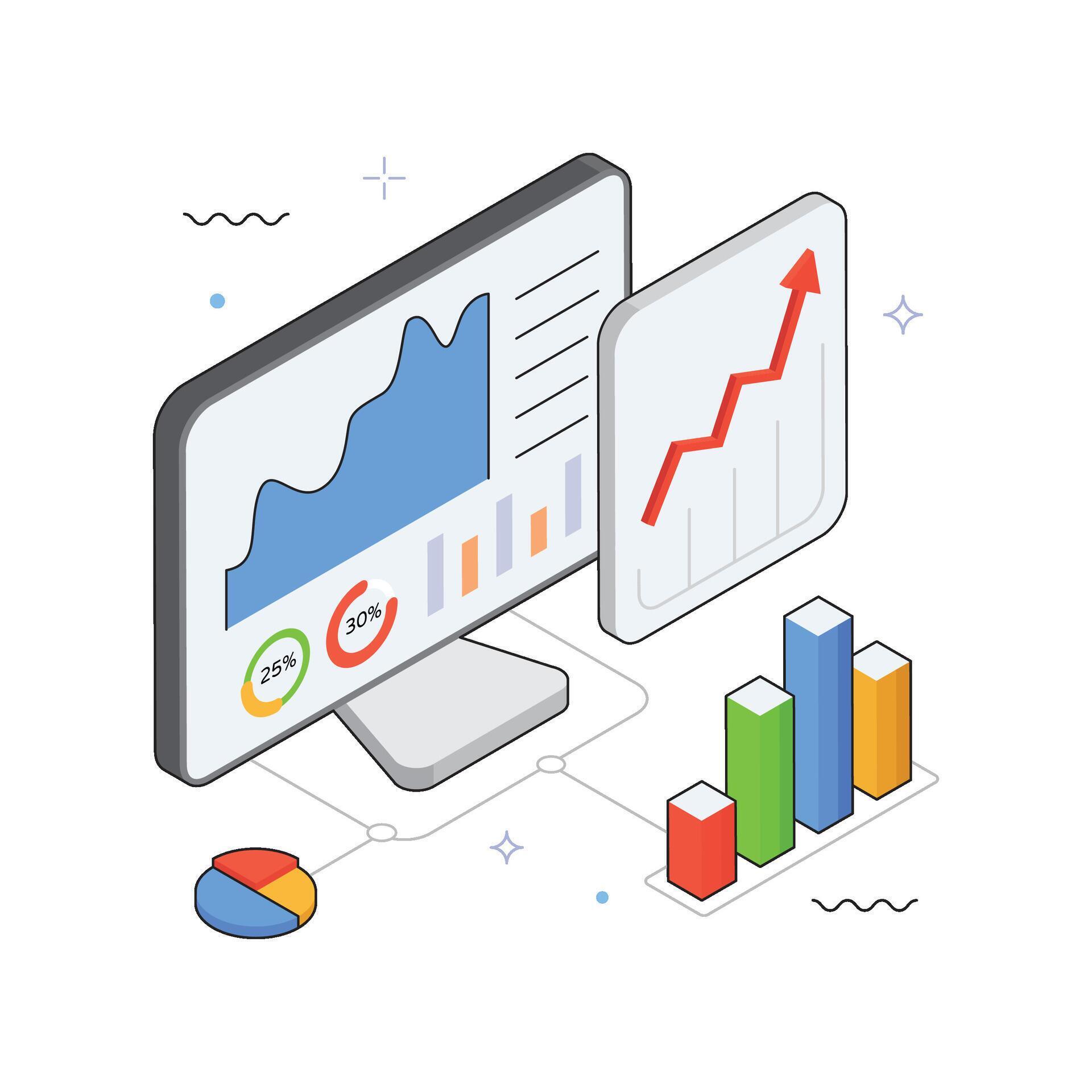 Data Visualization on Computer Screen with Graphs 67802046 Vector Art ...