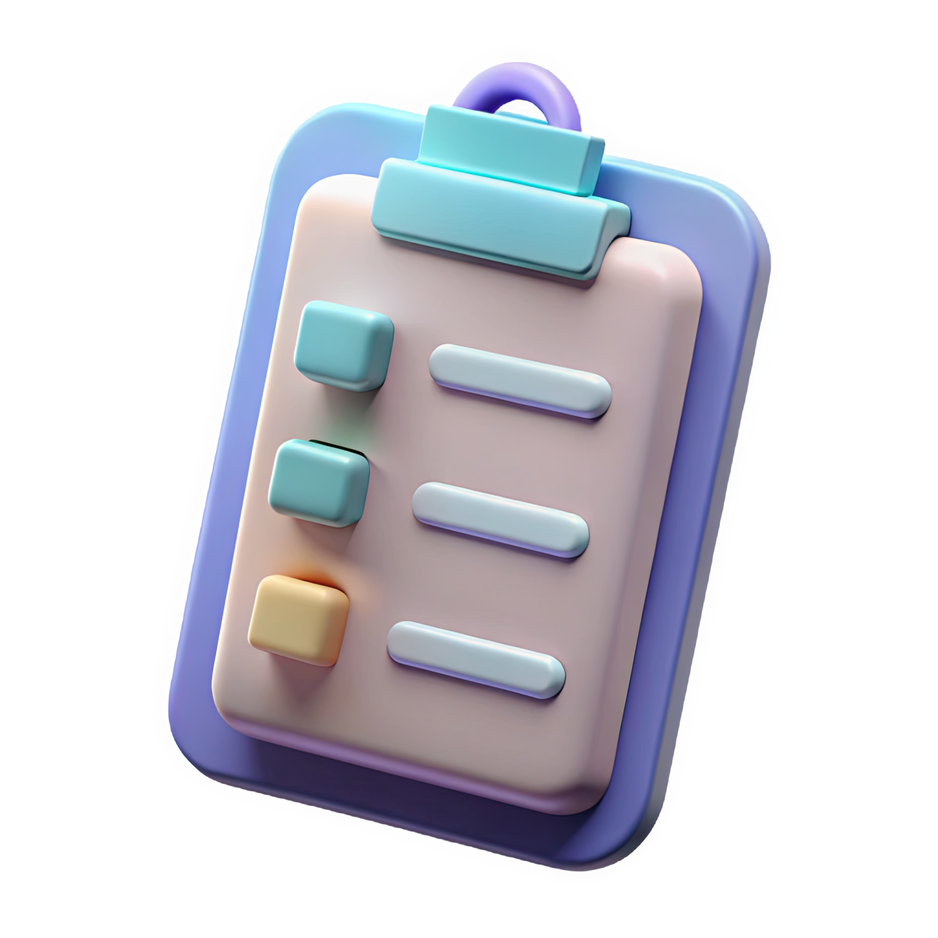 Pastel Colored 3 D Render of a Clipboard with a Checklist and Square ...