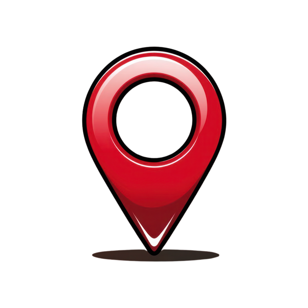 A 3D red map pointer pin icon marks a business location with a clear sign, red map pointer ...
