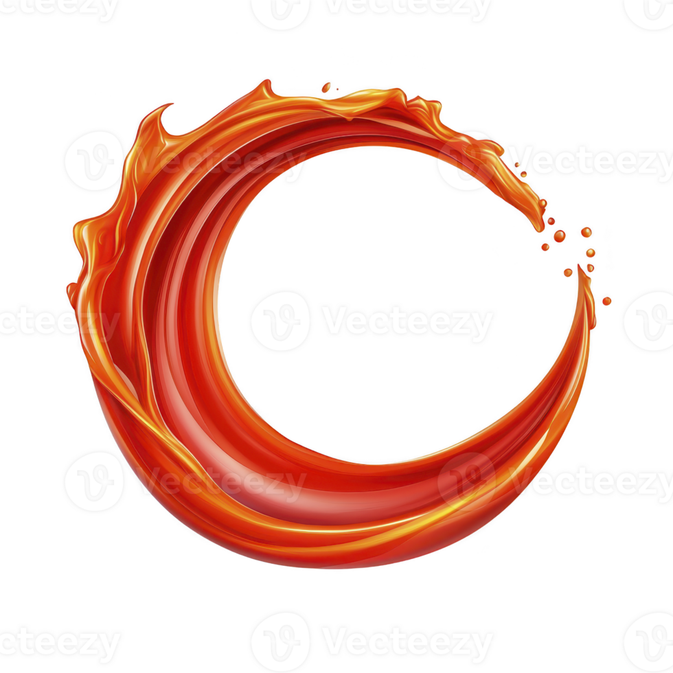 Dynamic, fiery swirl forms crescent shape, resembling wave of flames. vibrant red and orange ...