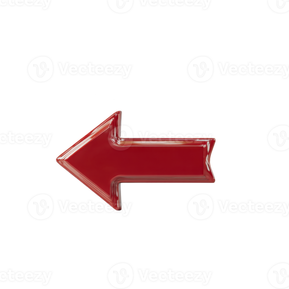 Shiny red arrow pointing left on transparent background, symbolizing direction or navigation ...