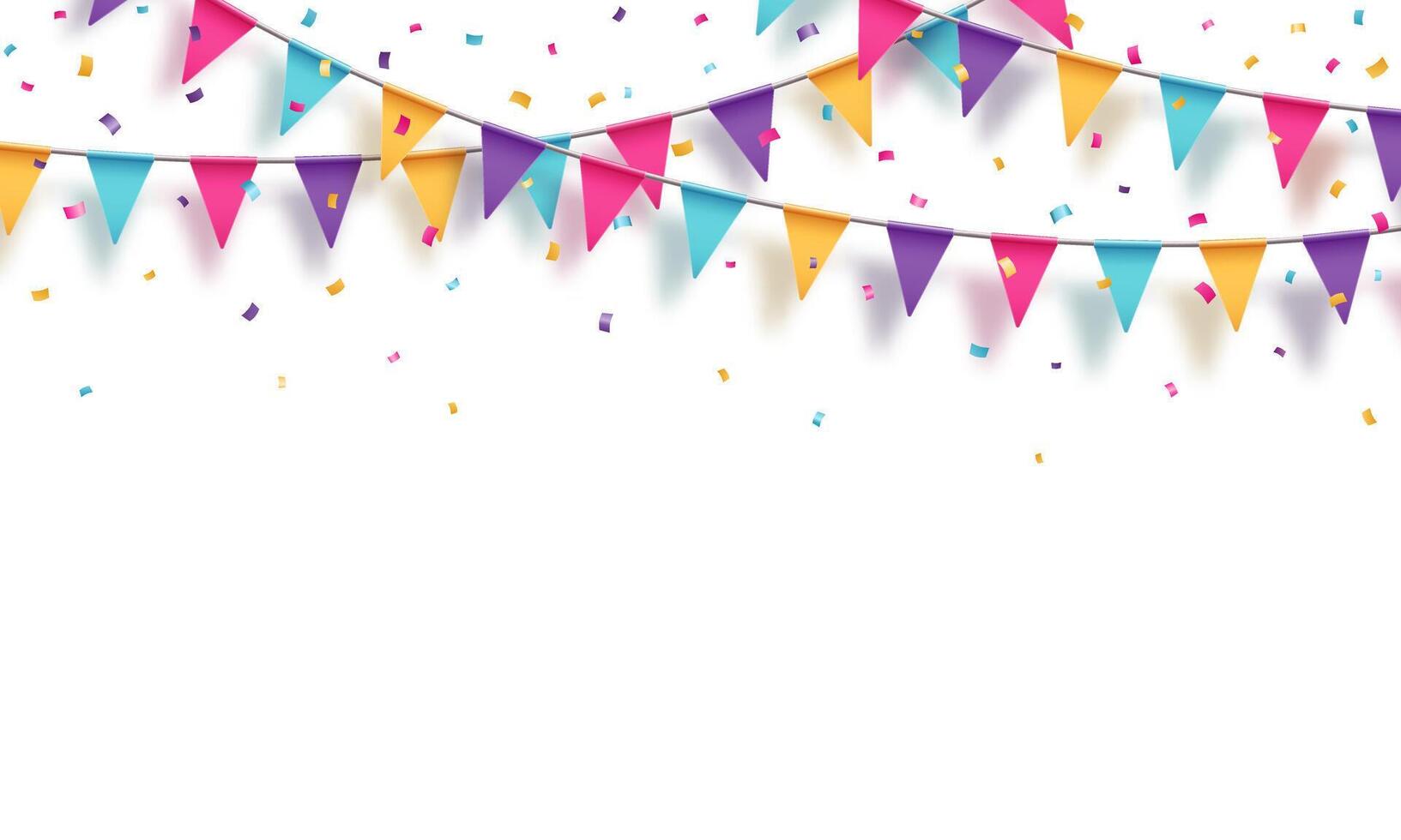 Festive garland of colorful triangular flag strings and scattered ...