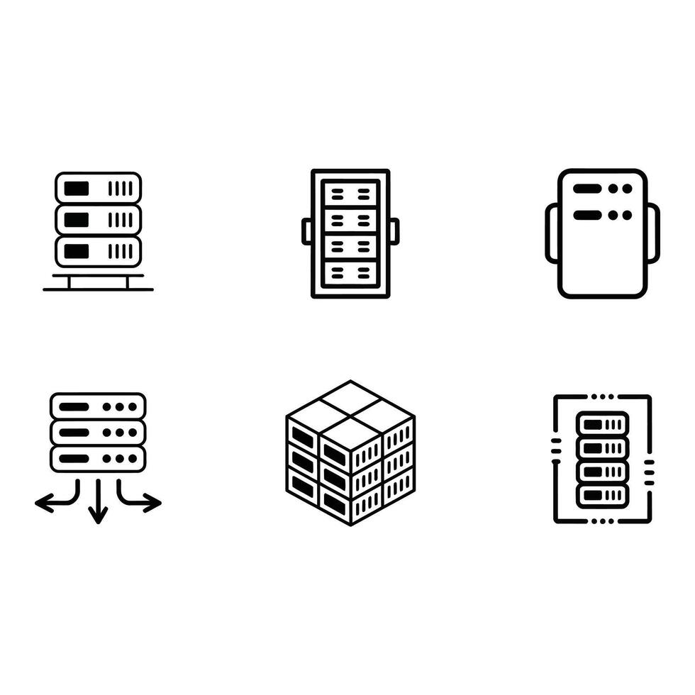 Modern Server Rack Icons Data Center Cloud Computing Network Infrastructure Minimalist Line Art