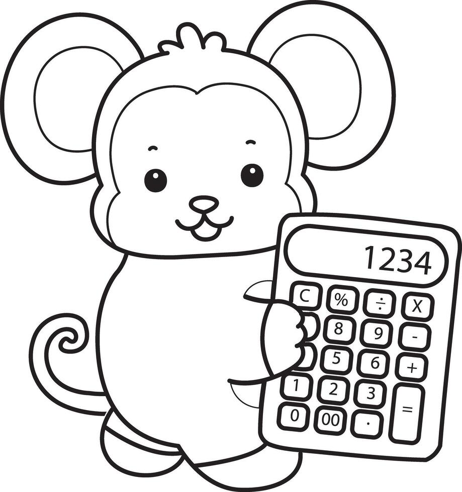 Outline of monkey bring a calculator. Coloring pages of cute monkey ...