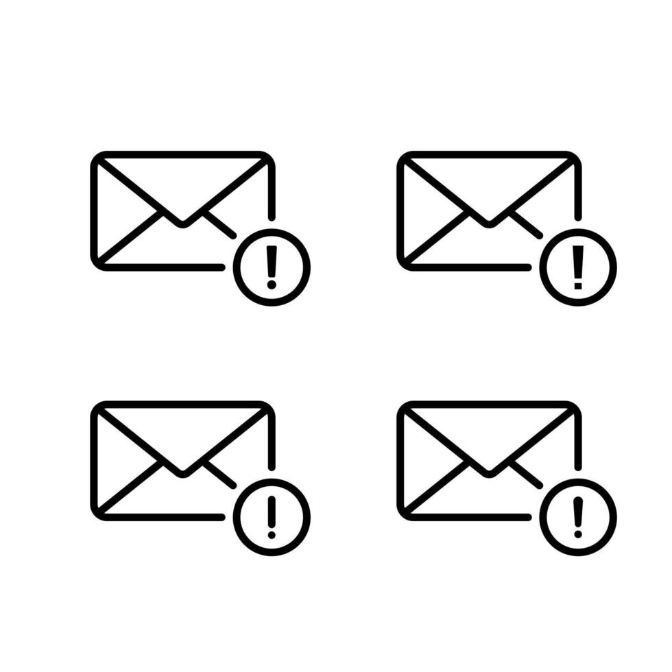 Email Alert Icon Set Envelope Message Warning Symbol With Exclamation Mark Error Mail