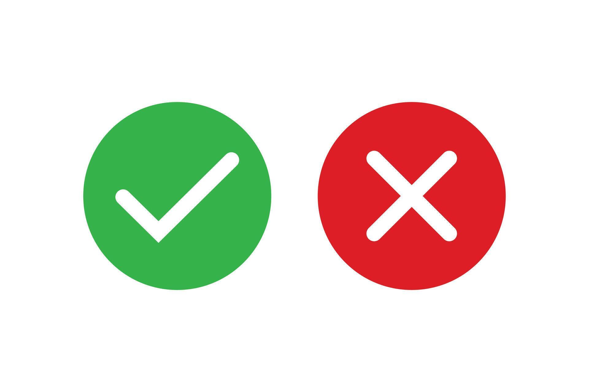 Green checkmark and red cross icons representing correct and incorrect choices , illustration ...