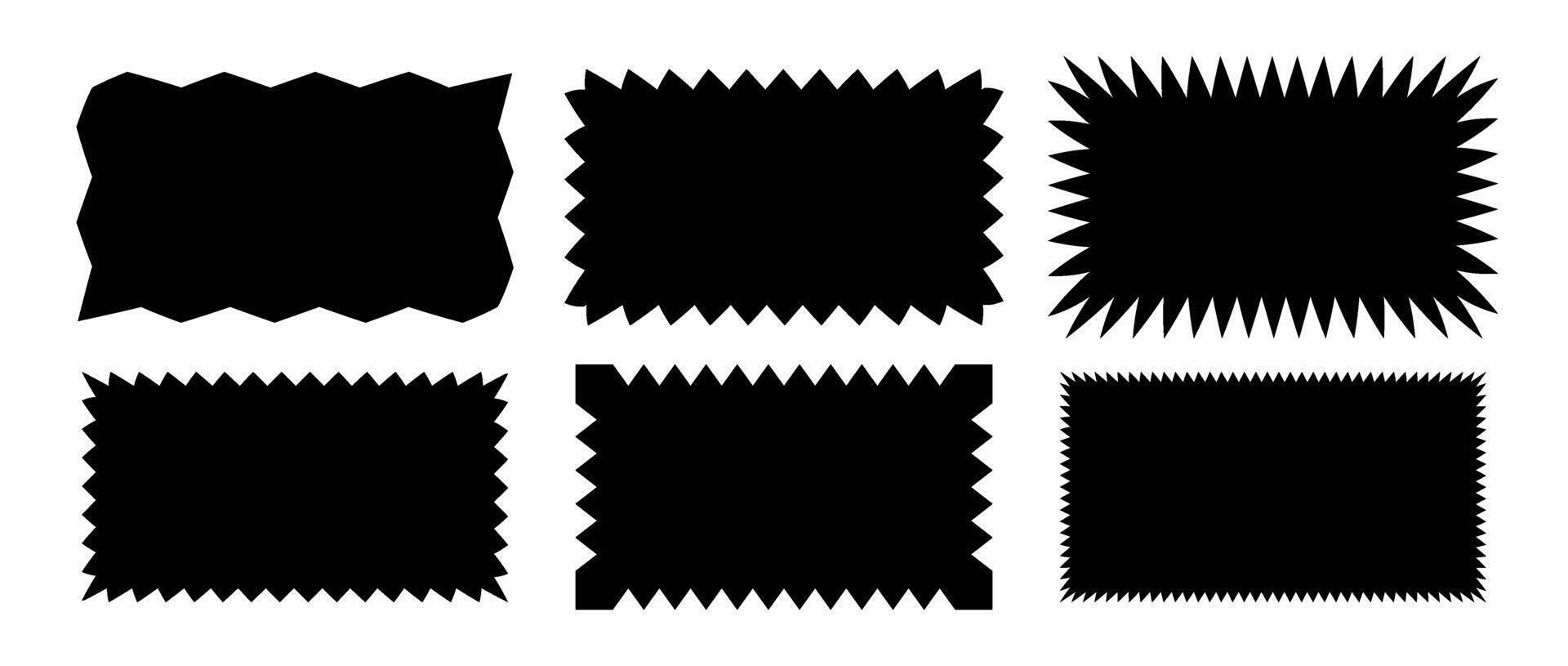Zig zag edge rectangle shape collection. Jagged rectangular elements set. Black graphic design ...