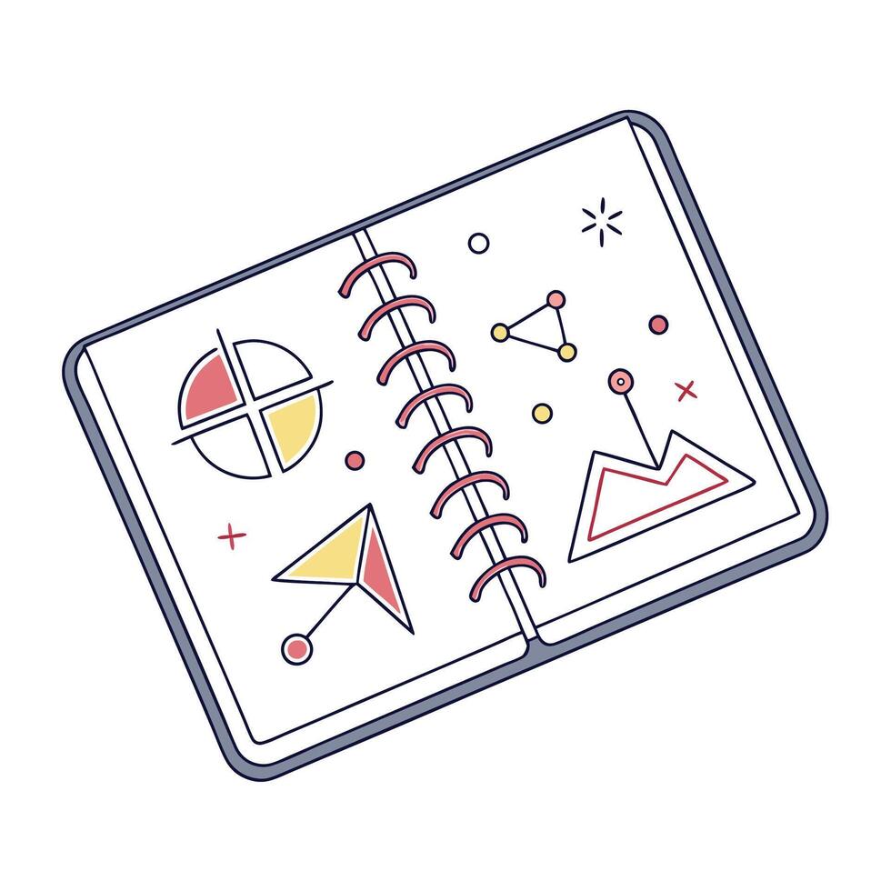 Flat notebook with data visualization diagrams and graphs for business ...