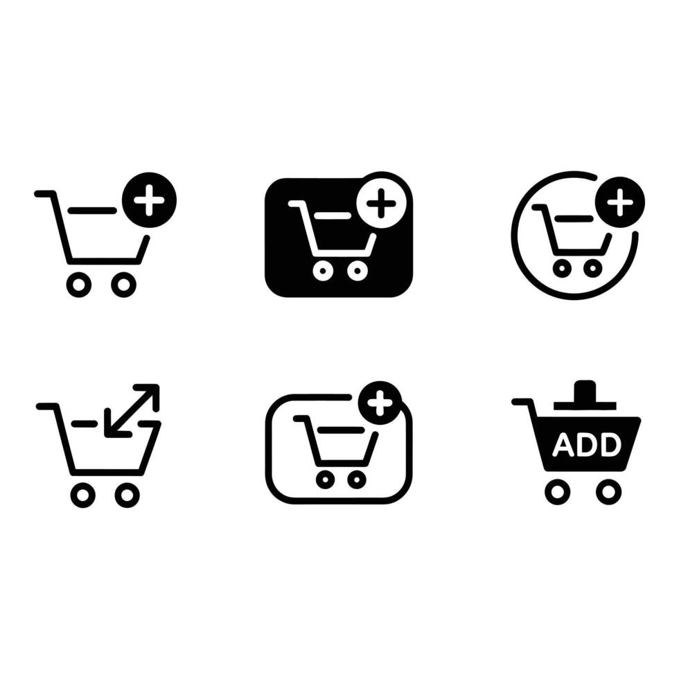 Add to Cart Icons Shopping Cart Plus Sign Symbols Black and White UI ...