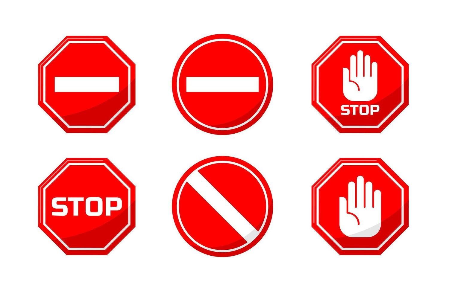 Collection of Flat Red Warning and Prohibition Signs. Set of Red Prohibition and Stop Sign Icons ...