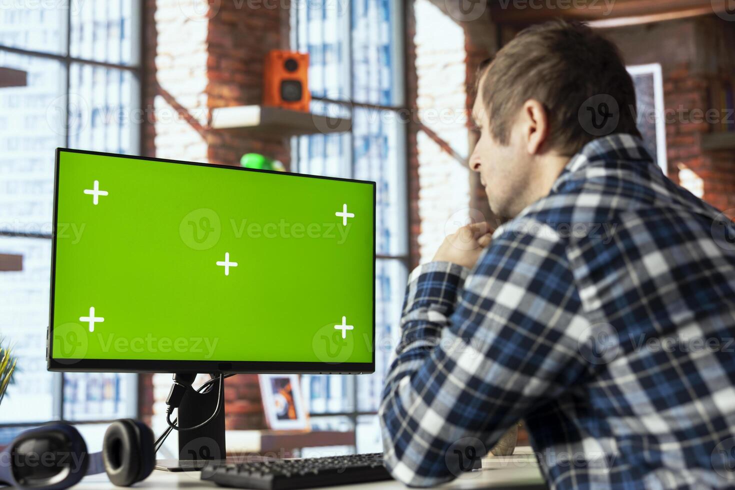 Employee Completing Spreadsheets On Chroma Key Computer Entering Numerical Data Into Cells