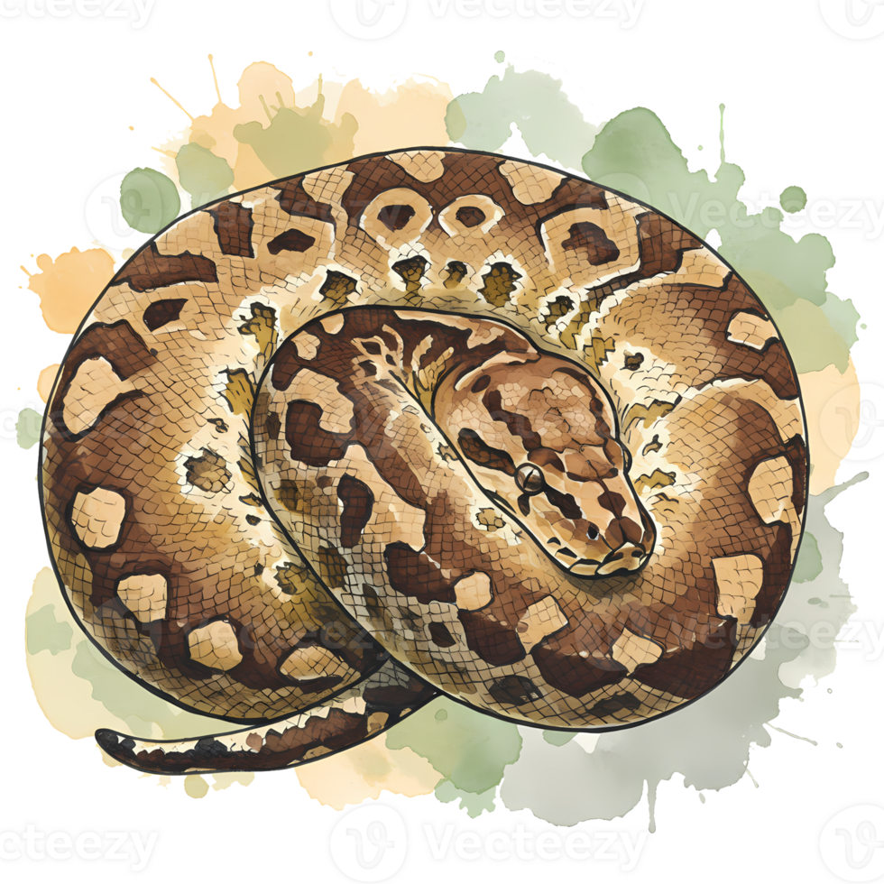 Captivating watercolor illustration of a ball python coiled elegantly ...