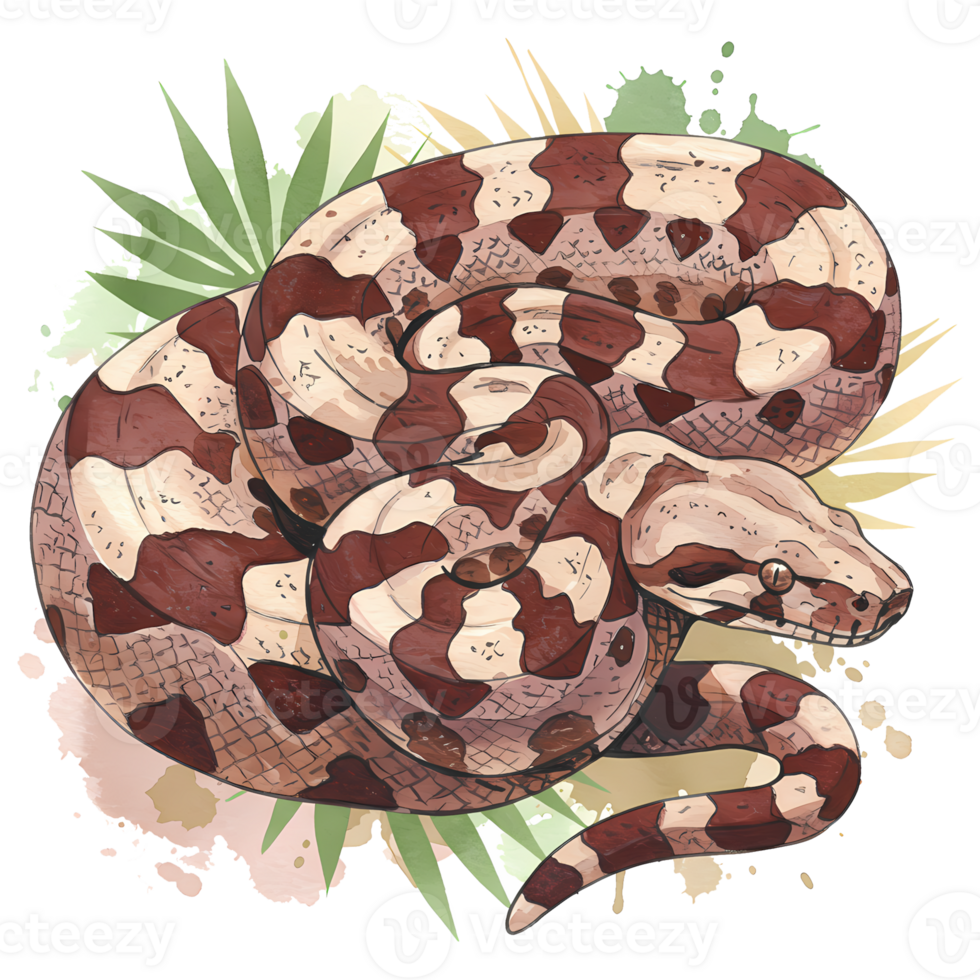 Striking python illustration showing a coiled snake with brown and tan ...