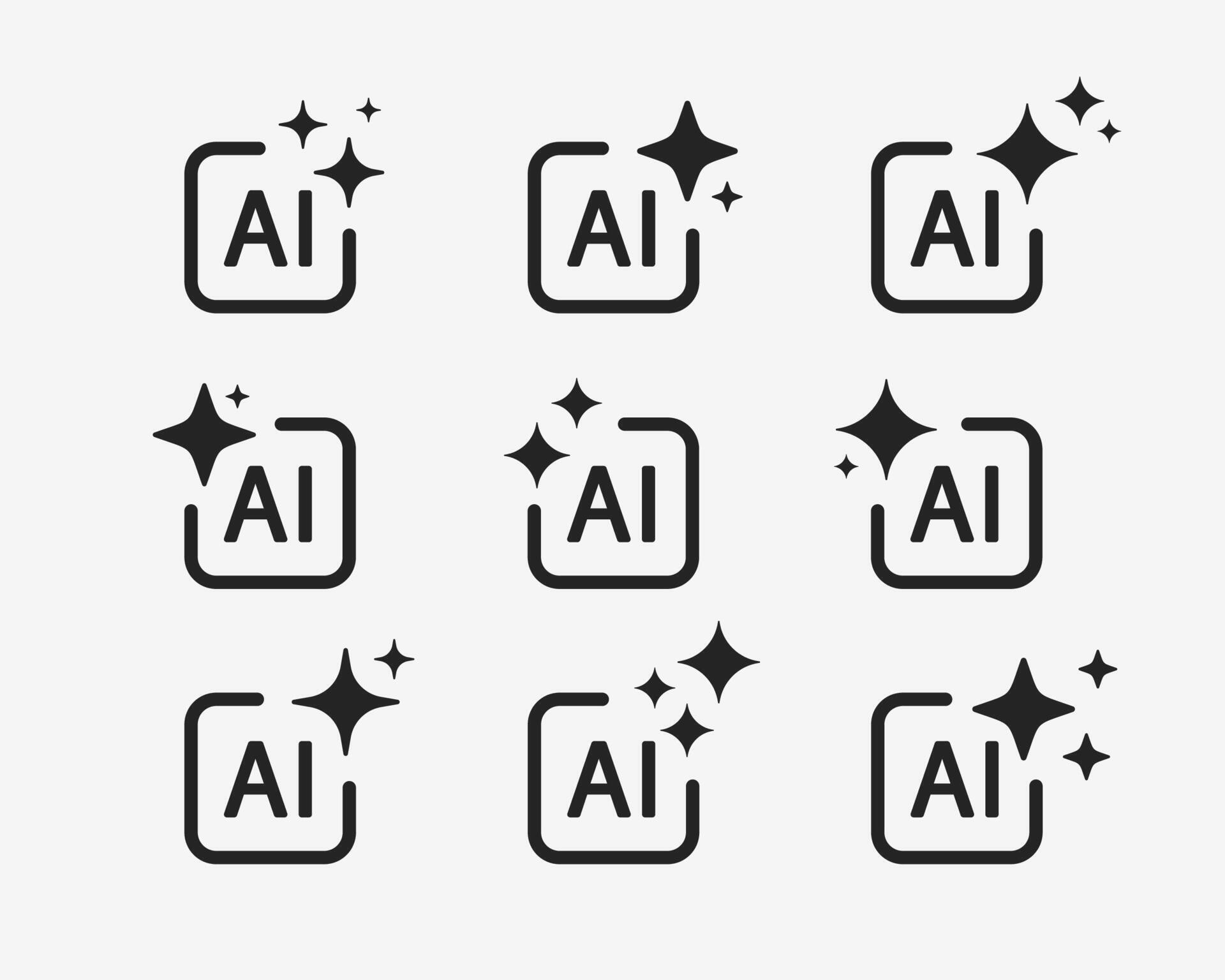 AI generate icon. AI star and square icon. Artificial intelligence AI icon symbol. AI system ...