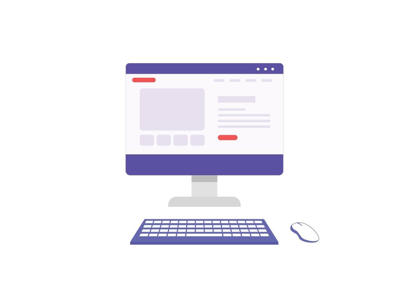 Isometric monitor with website on screen. Computer web with keyboard and mouse. web concept. Web ...